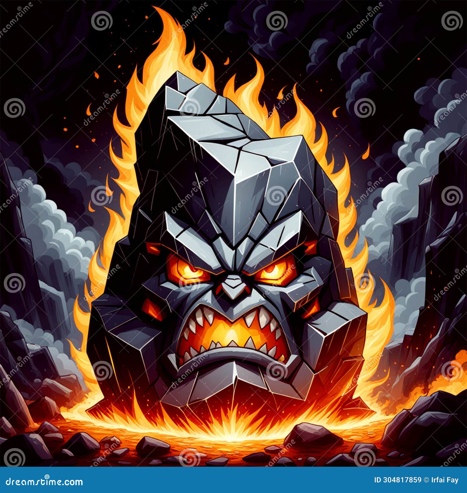 Illustration of a Stone Emitting Fire Stock Illustration - Illustration ...