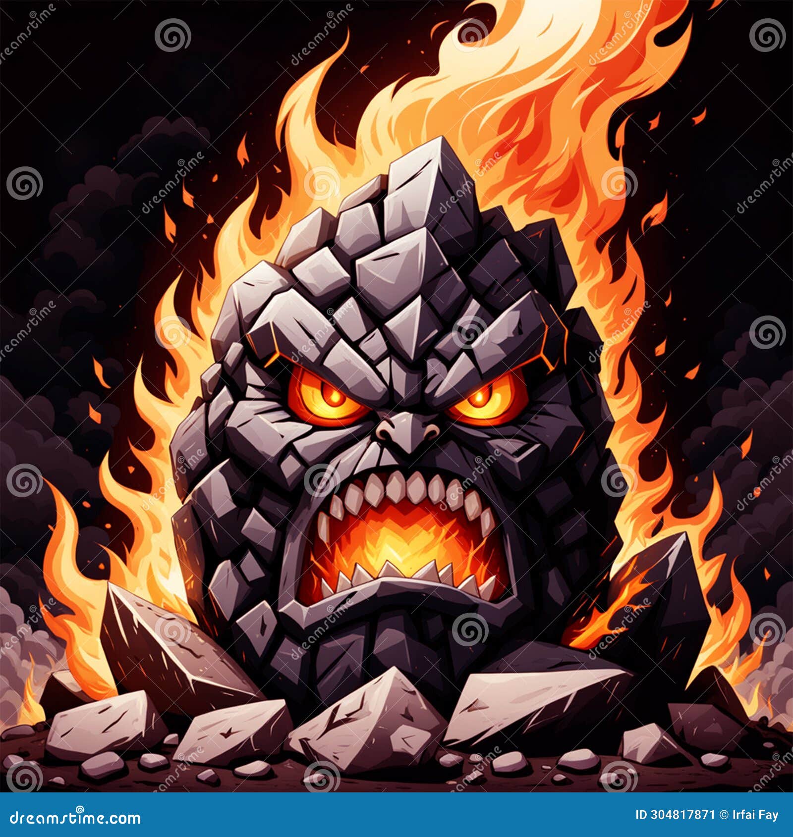 Illustration of a Stone Emitting Fire Stock Illustration - Illustration ...