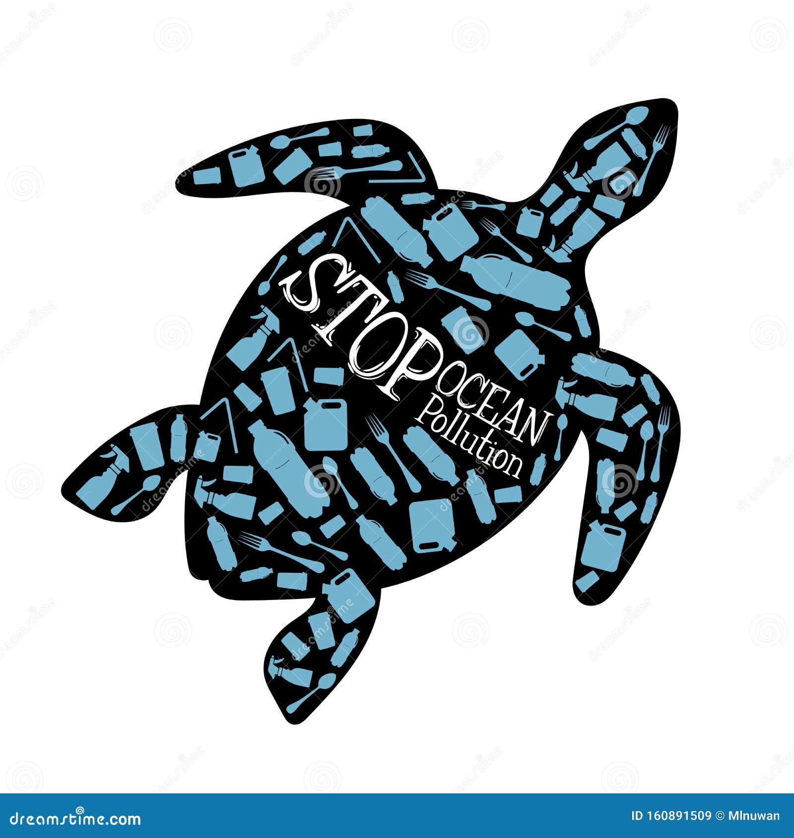 Stop Ocean Plastic Pollution. Ecological Poster. Turtle In Water With ...