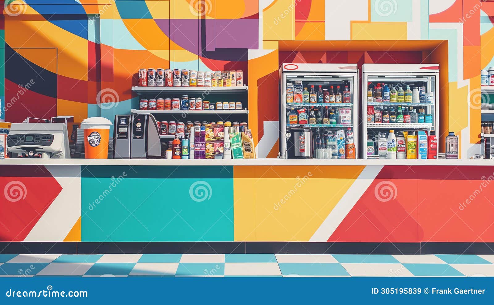 Illustration a Store with Vibrant Displays of Various Drinks, Creating ...