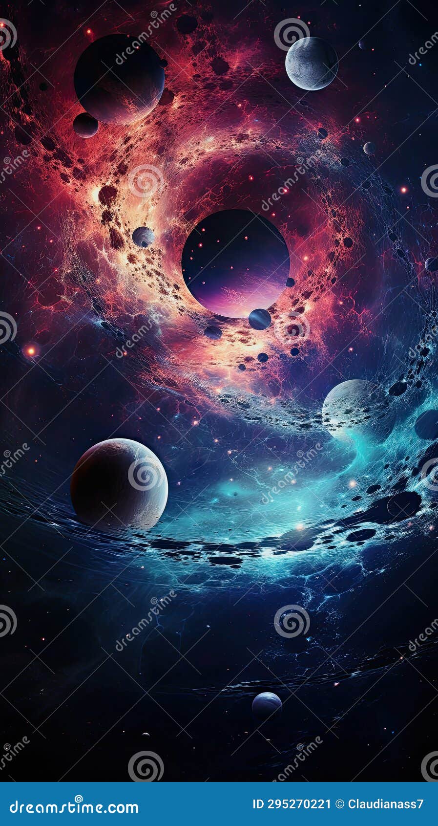 Illustration of a Strange Planetary System in Pink and Blue Color Stock ...