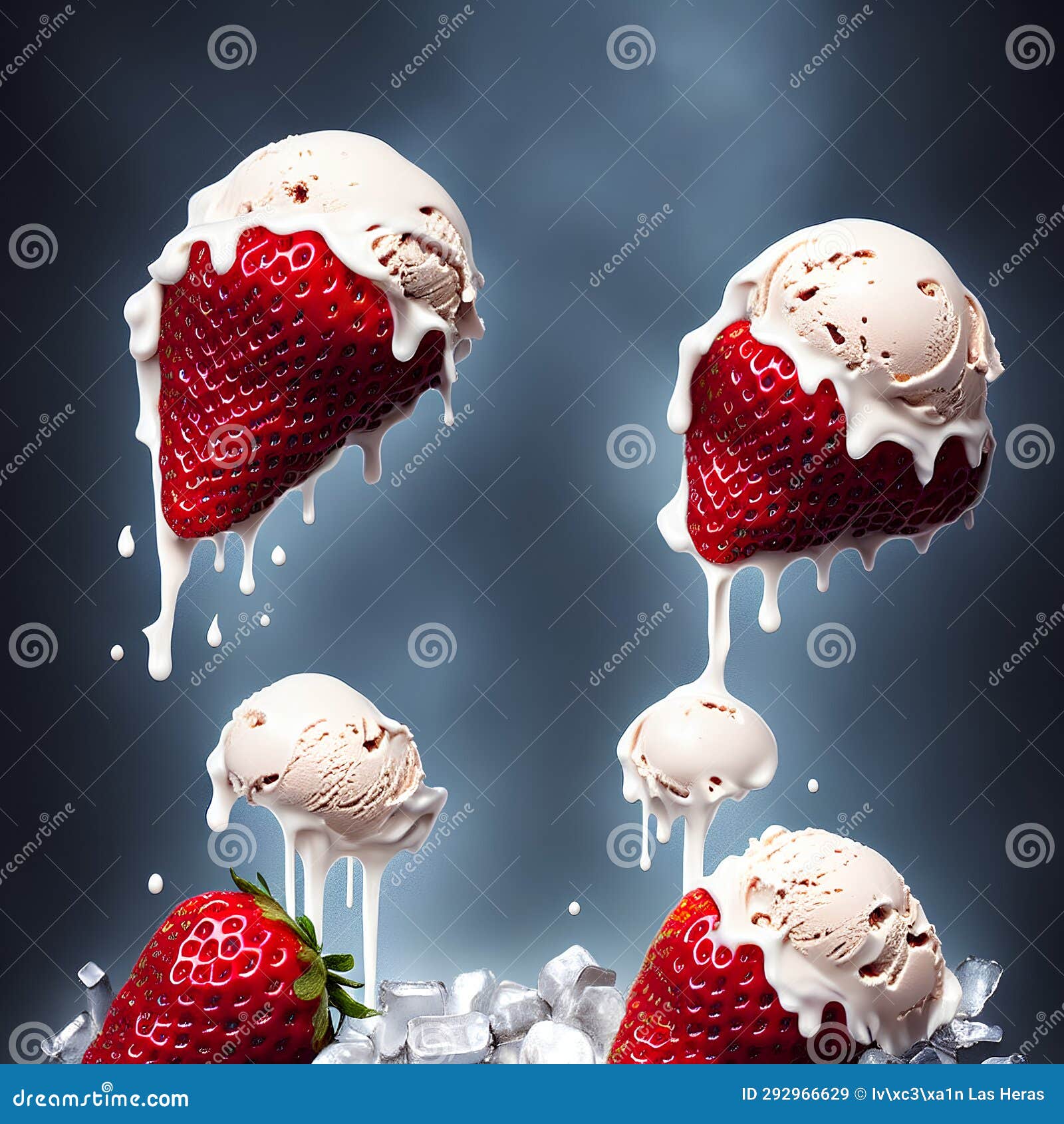 Illustration of Strawberries with Ice Cream Falling Stock Illustration ...