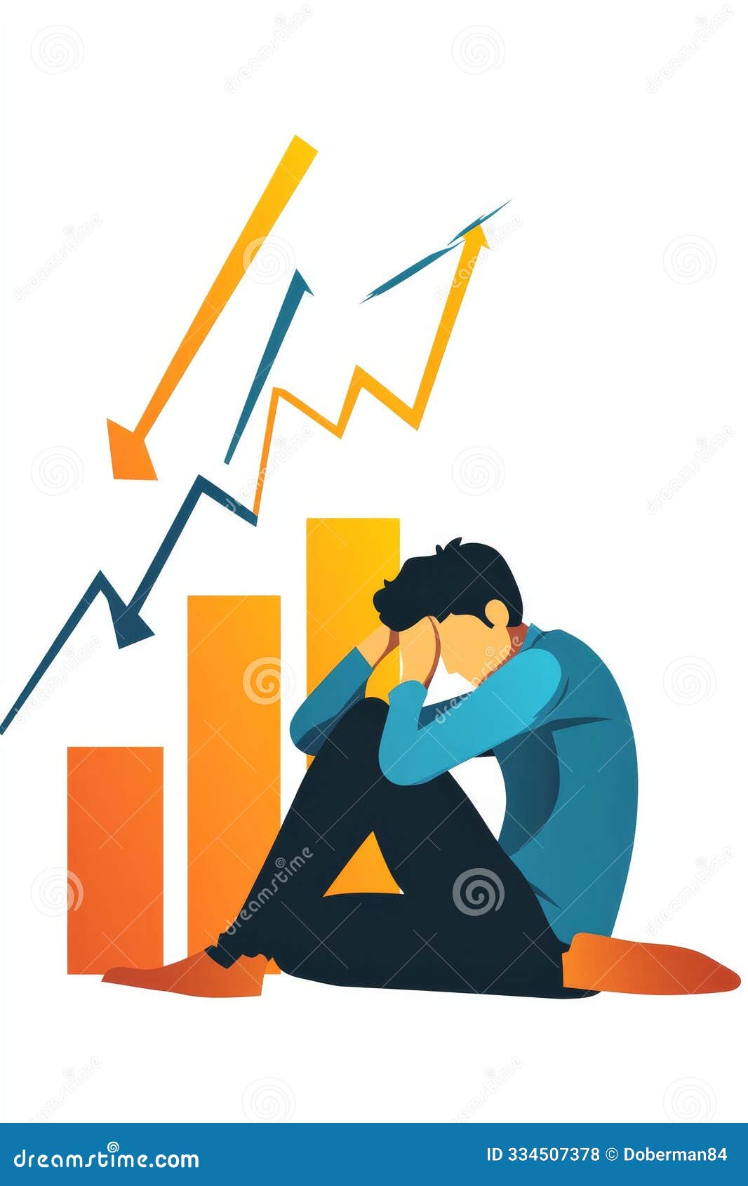 Illustration of Stressed Businessman with Declining Performance Graph ...