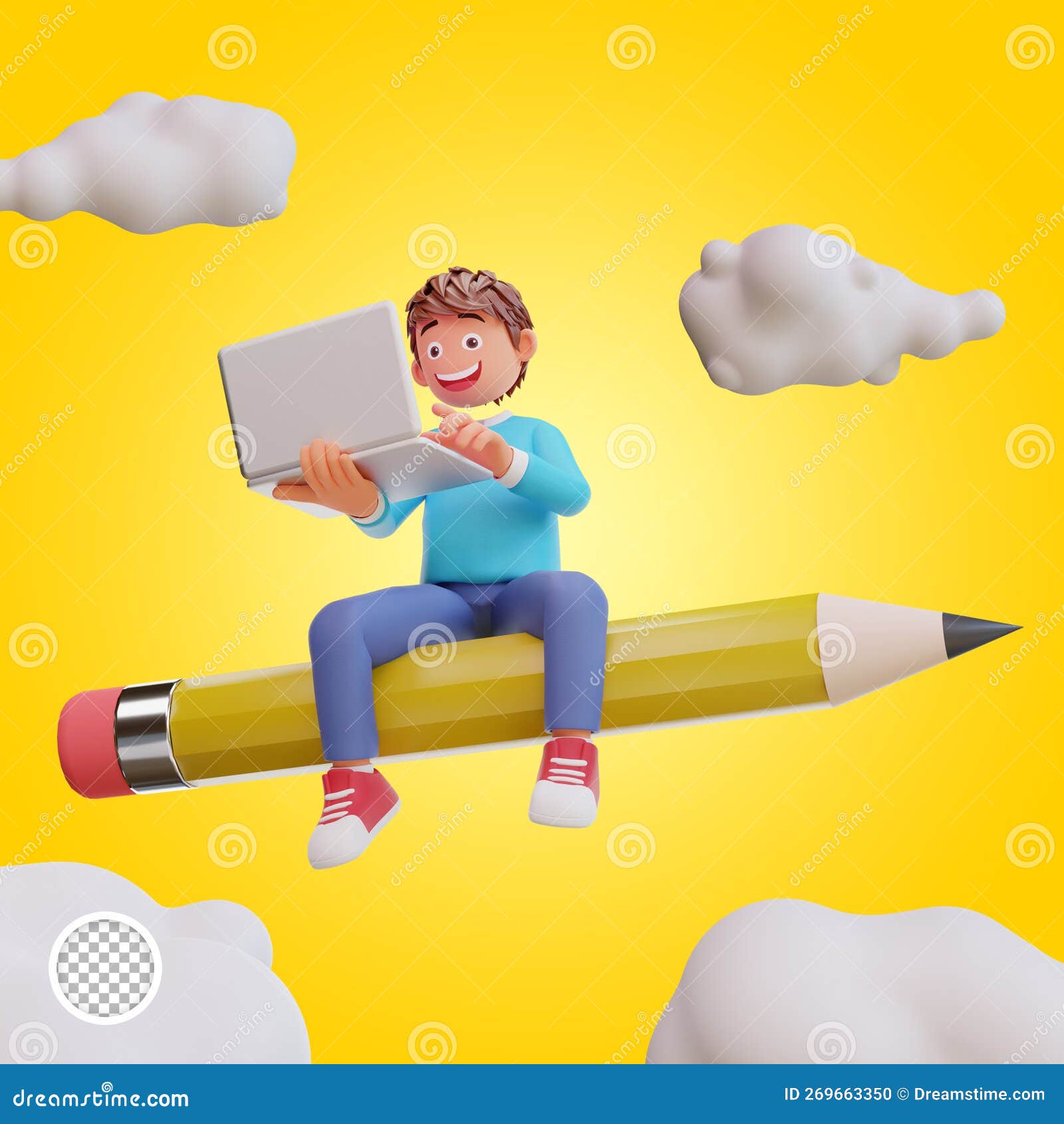 3d Illustration Student Back To School and Study in the Sky Stock Photo ...