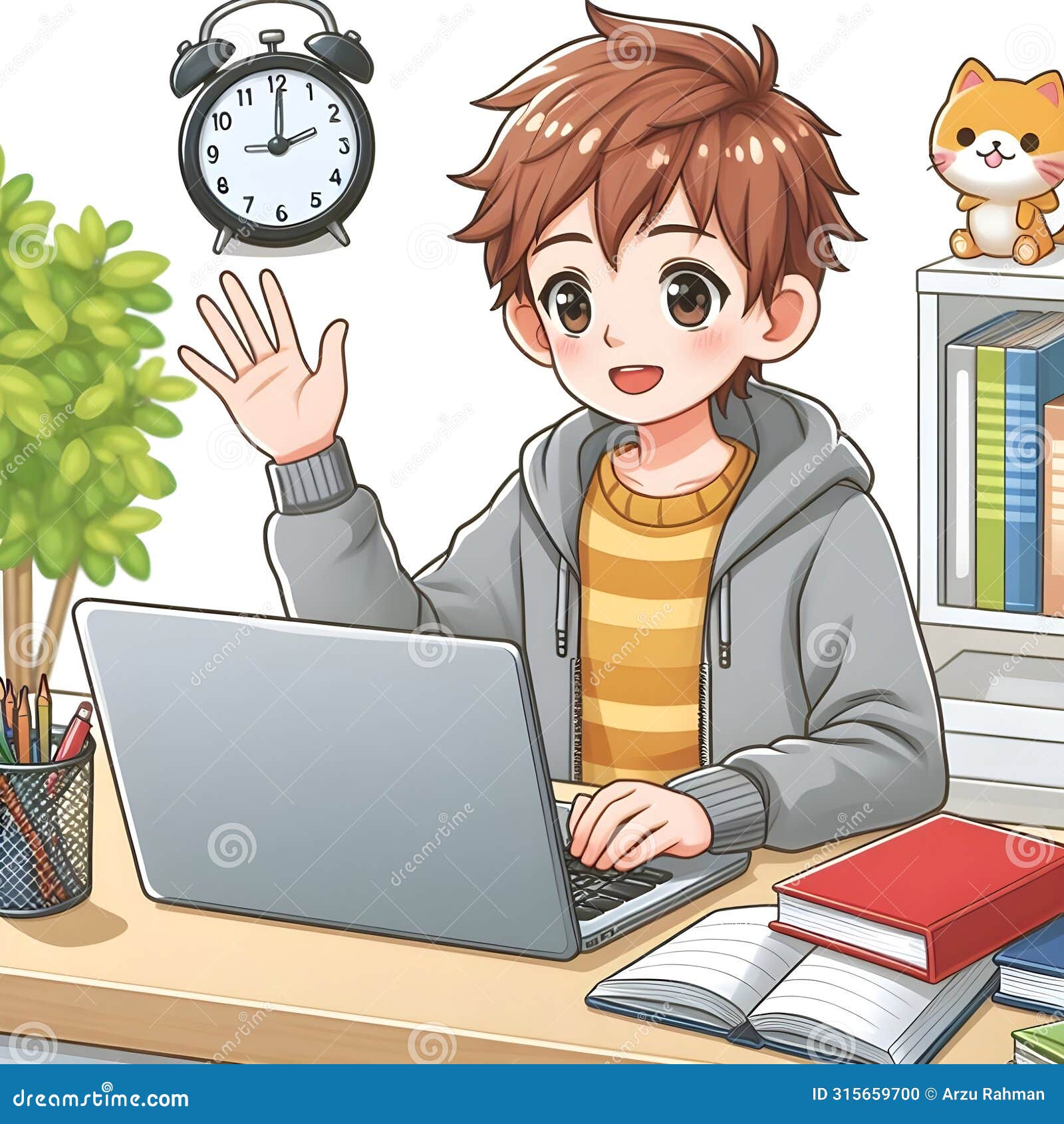 Student Boy Learning Computer H Set Stock Illustration - Illustration ...