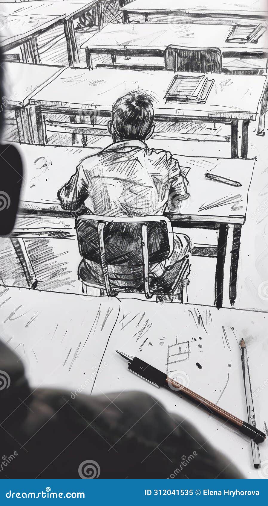 Illustration of a Student at a Desk in a Classroom Setting Educational ...