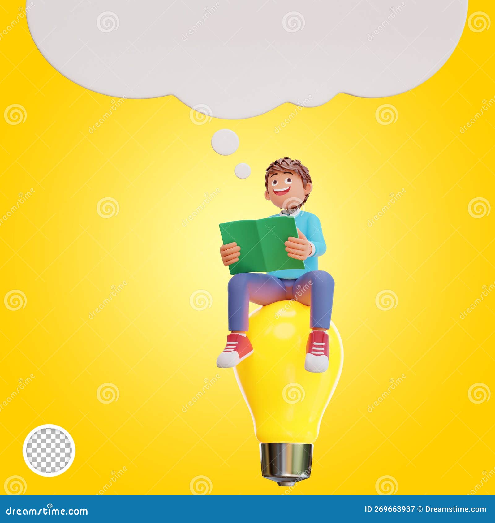 3d Illustration Student Reading a Book Stock Image - Illustration of ...