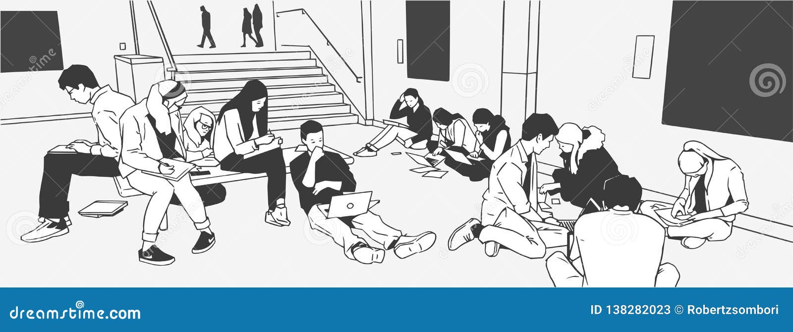 Illustration of Students Studying in Art Museum Stock Illustration ...