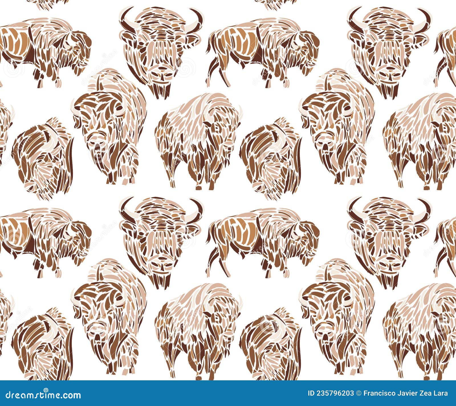 Illustration Style Pattern with Bison Theme Stock Illustration ...
