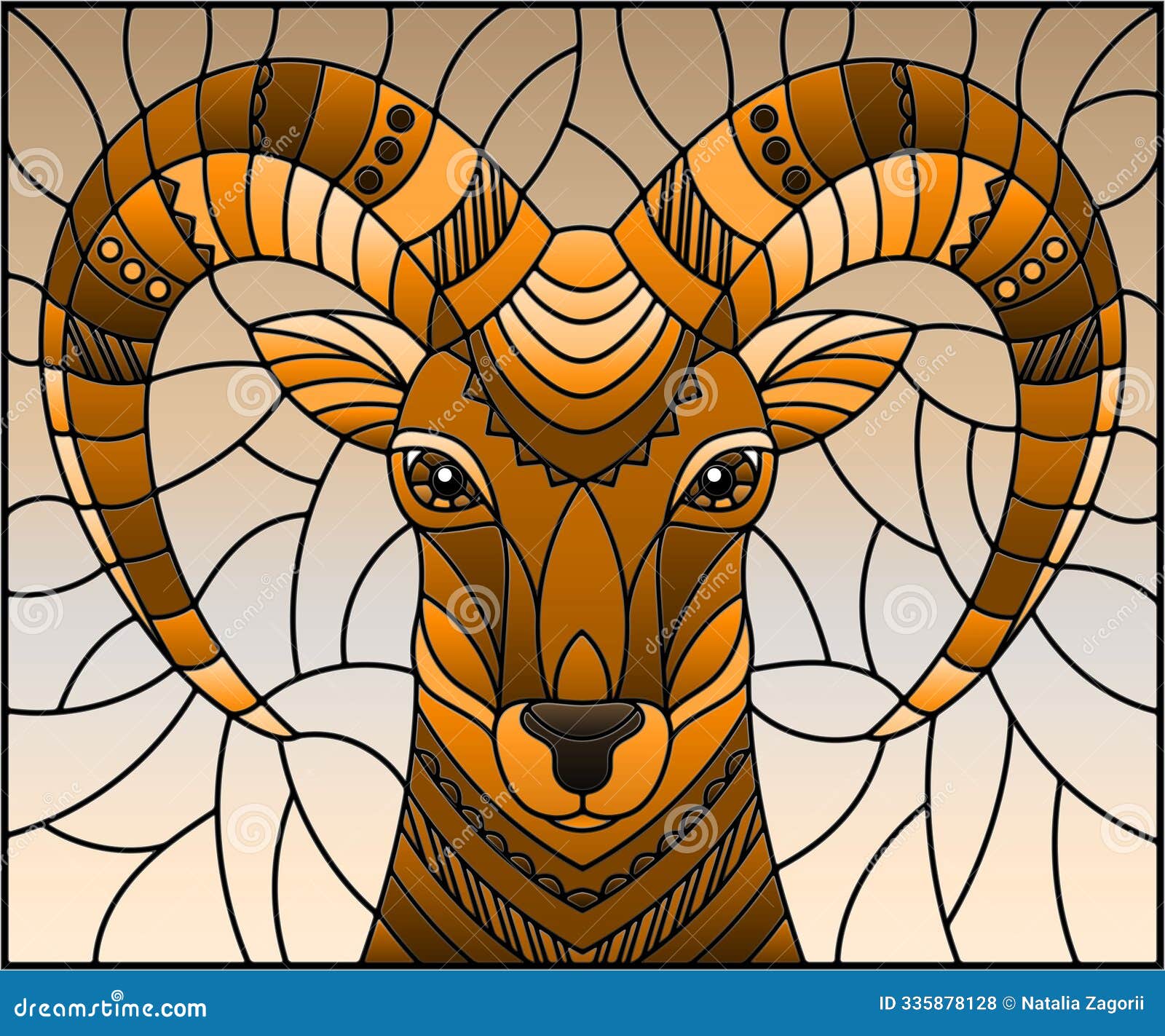 An Illustration in the Style of Stained Glass with Abstract Rainbow Ram Head, Rectangular Image ...