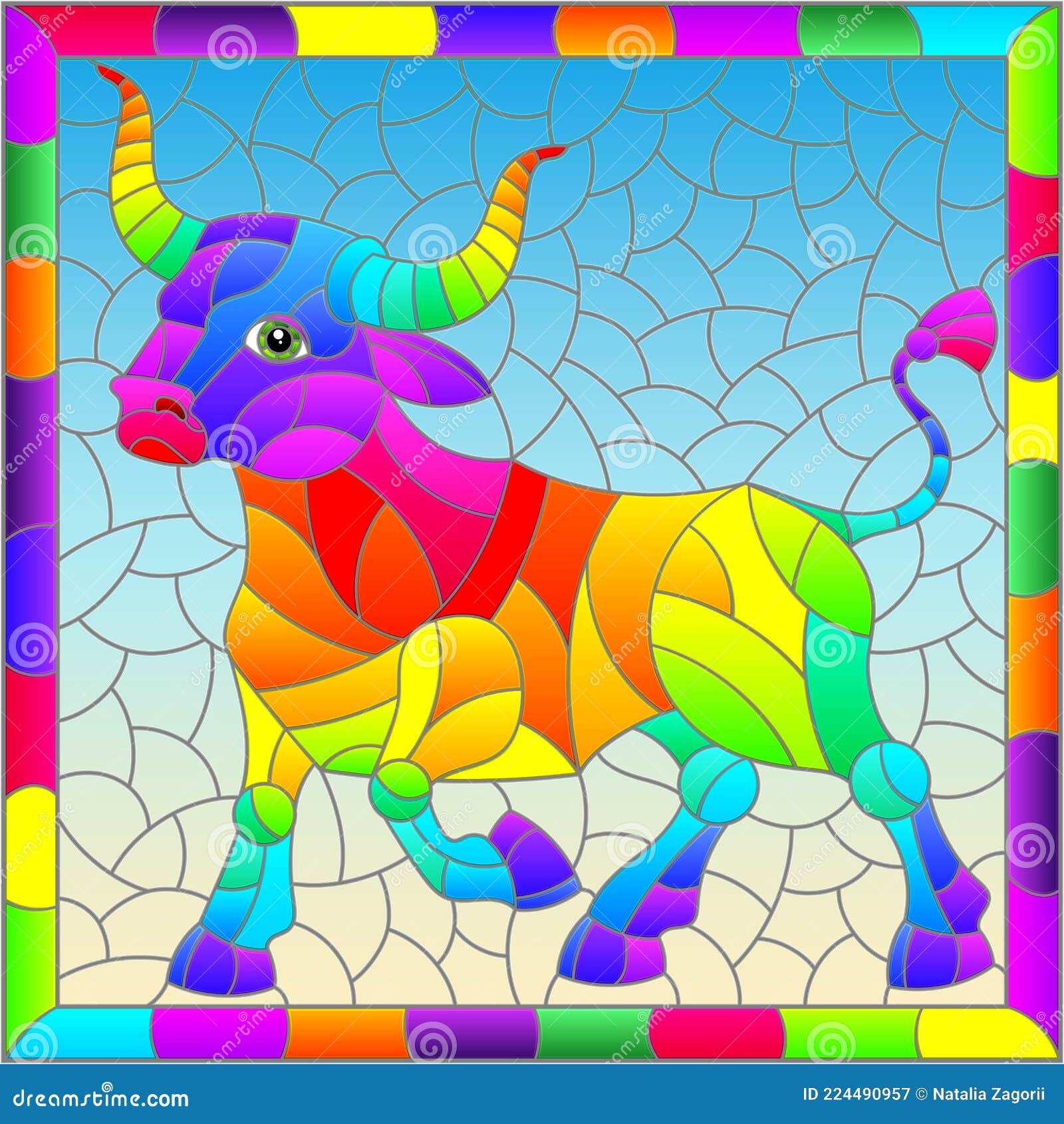 Illustration in the Style of Stained Glass with an Abstract Rainbow ...