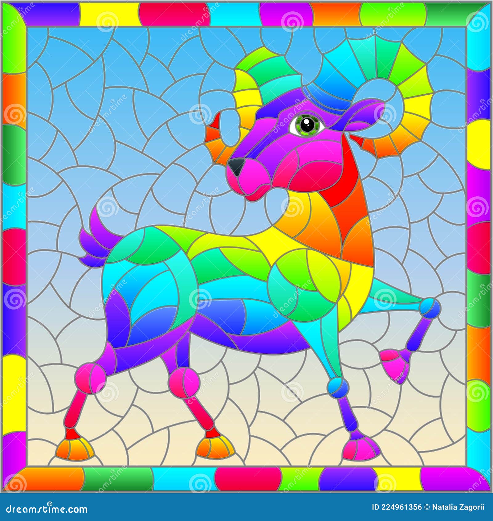 Stained Glass Illustration with an Abstract Rainbow Ram in a Bright ...