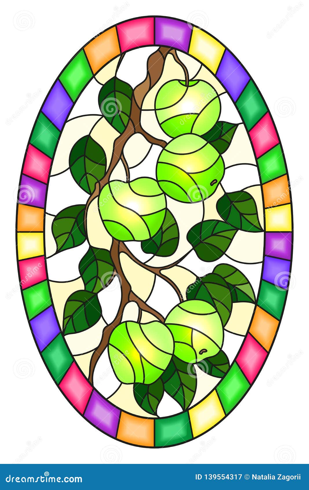 Stained Glass Illustration with the Branches of Apple Trees , the Fruit ...