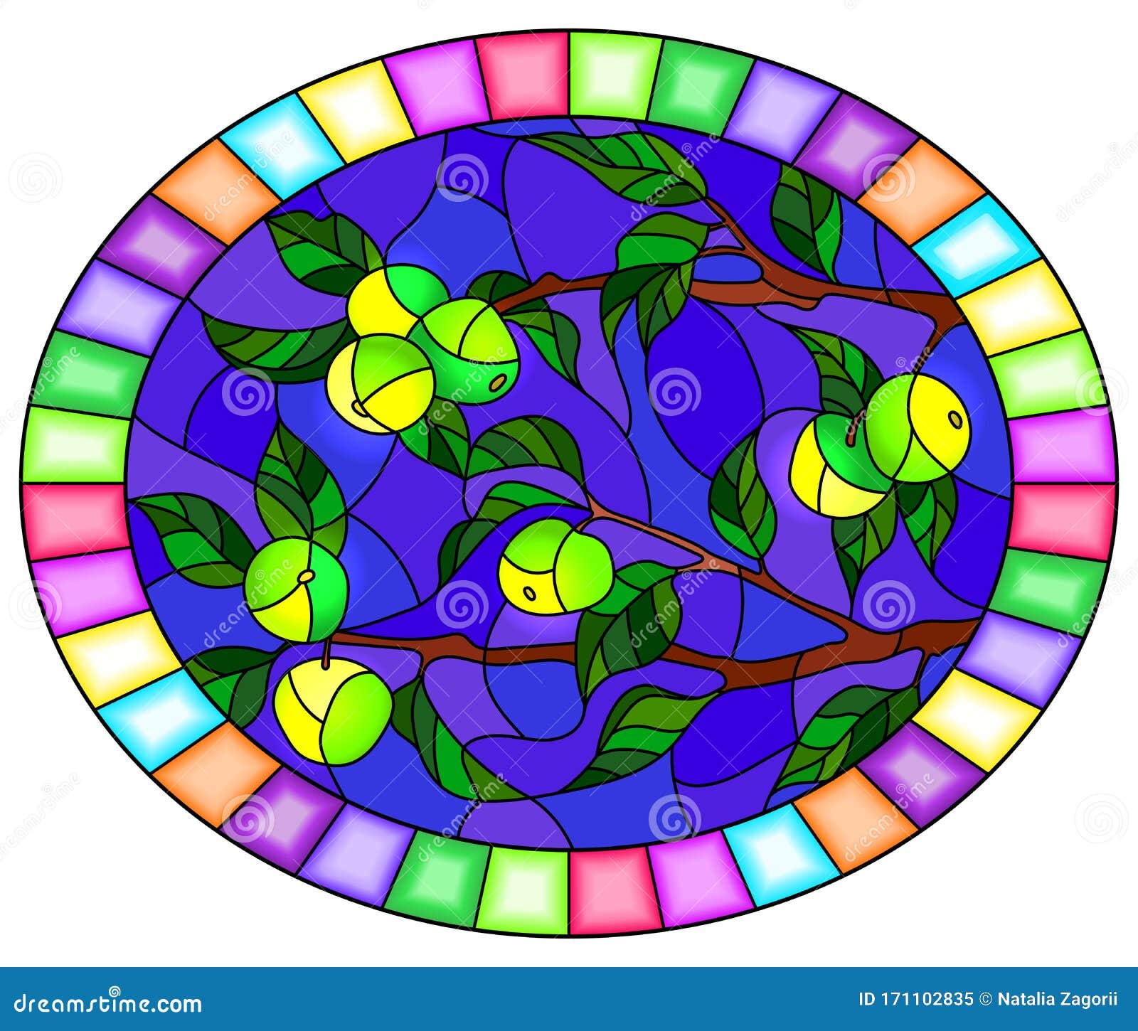 Stained Glass Illustration with the Branches of Apple Trees , the Fruit ...