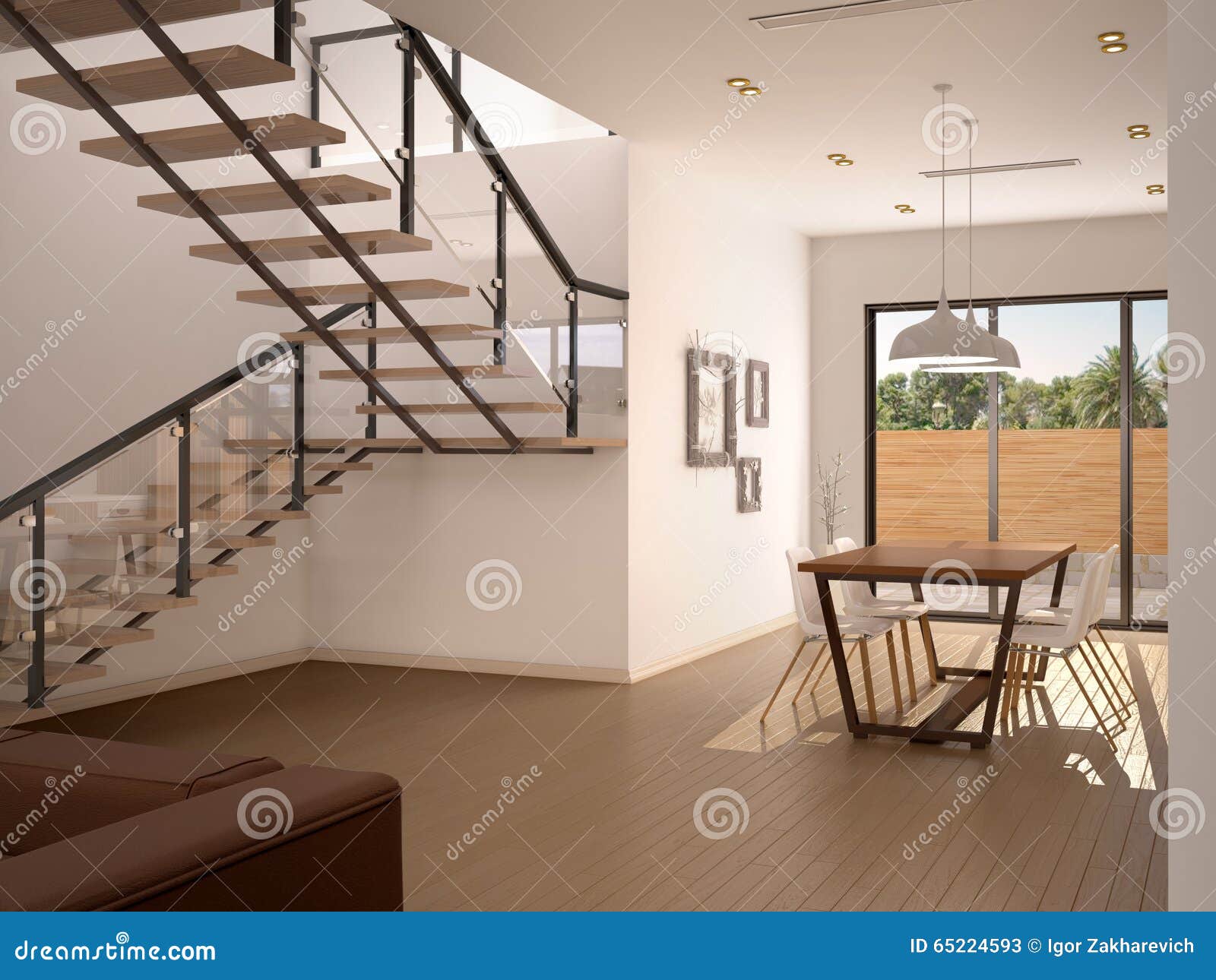 Illustration of Stylish House Interior with Staircase Stock ...