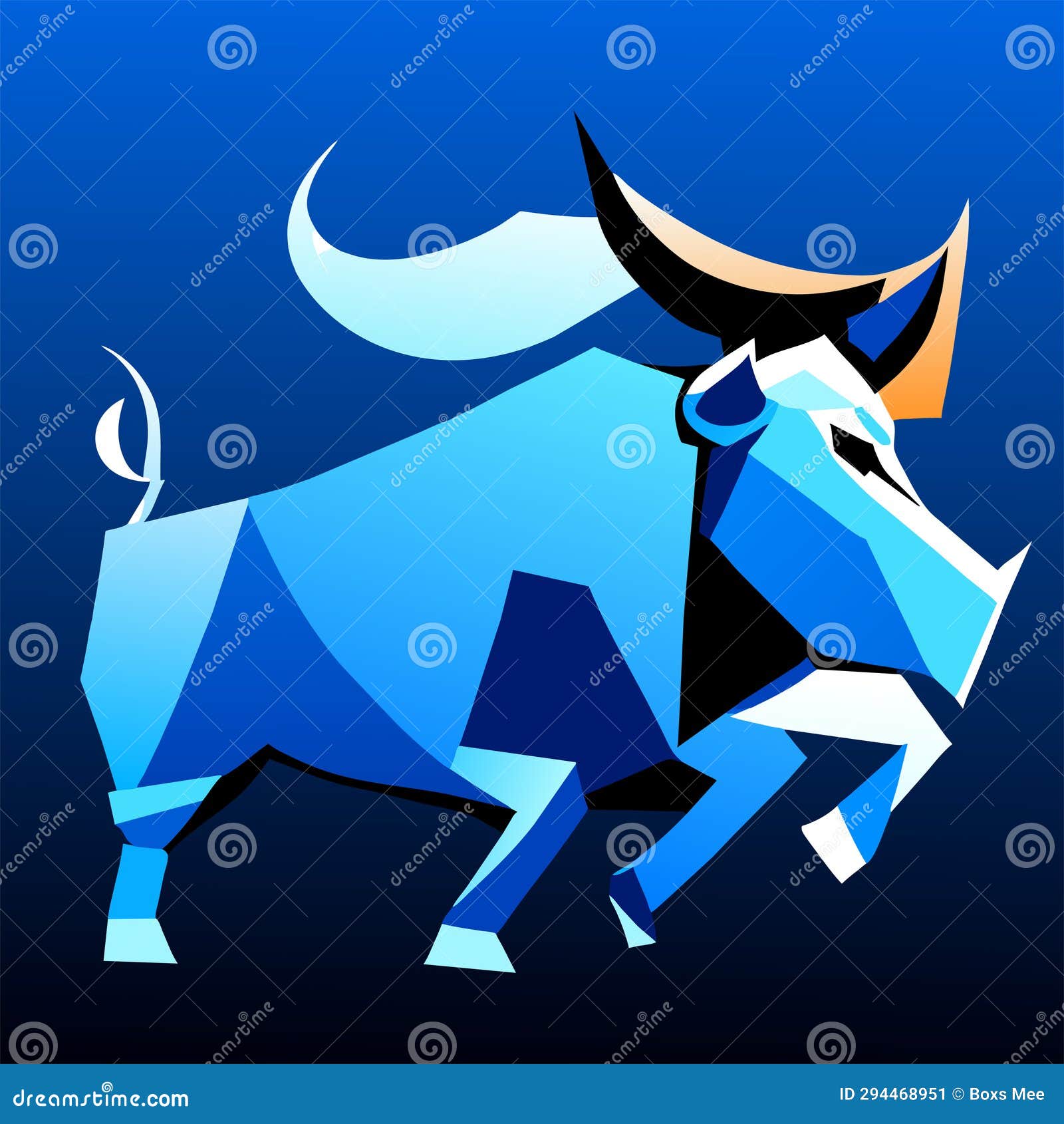 Illustration of a Stylized Bull on a Blue Background with a Gradient ...