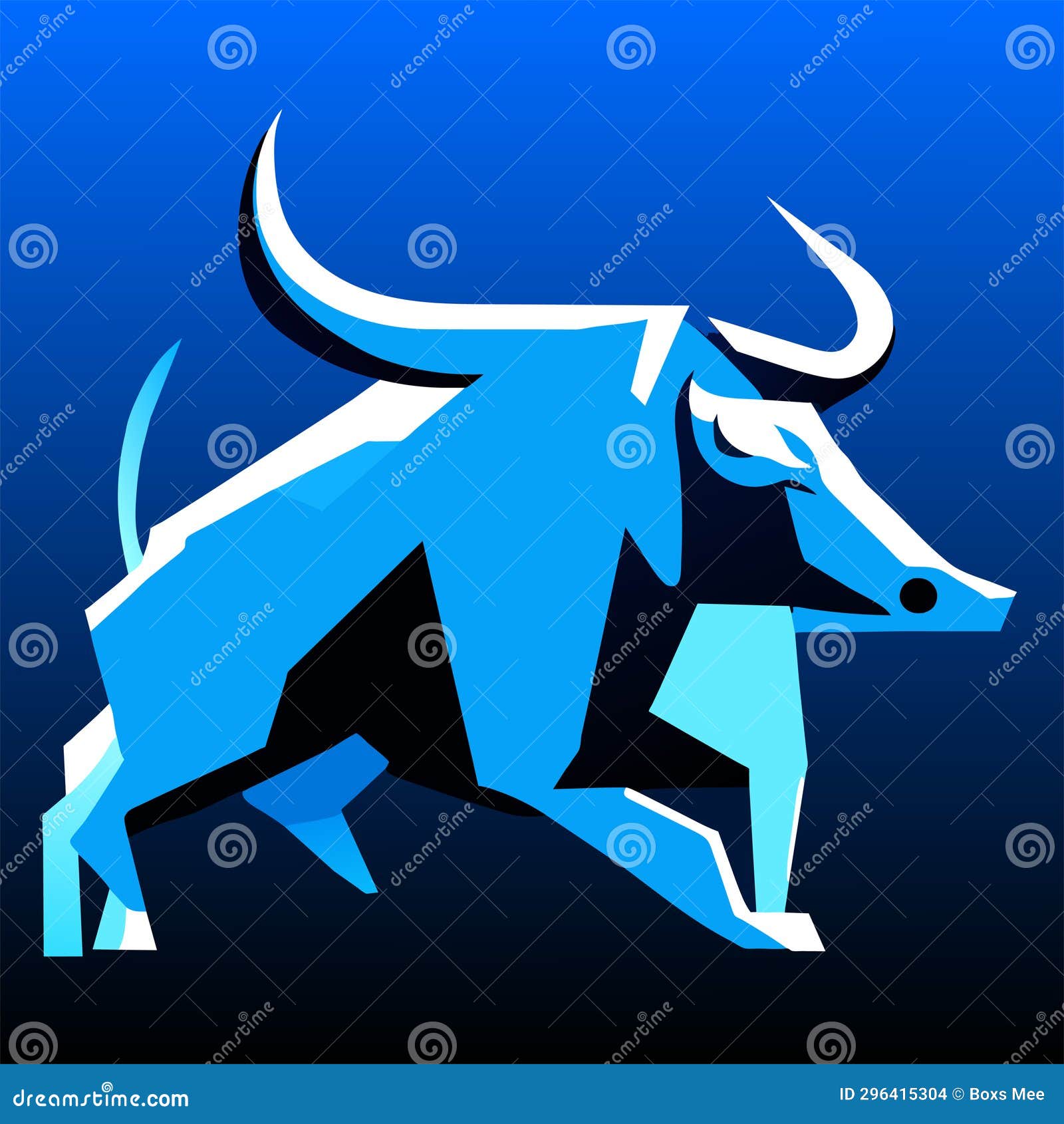 Illustration of a Stylized Bull on a Blue Gradient Background ...
