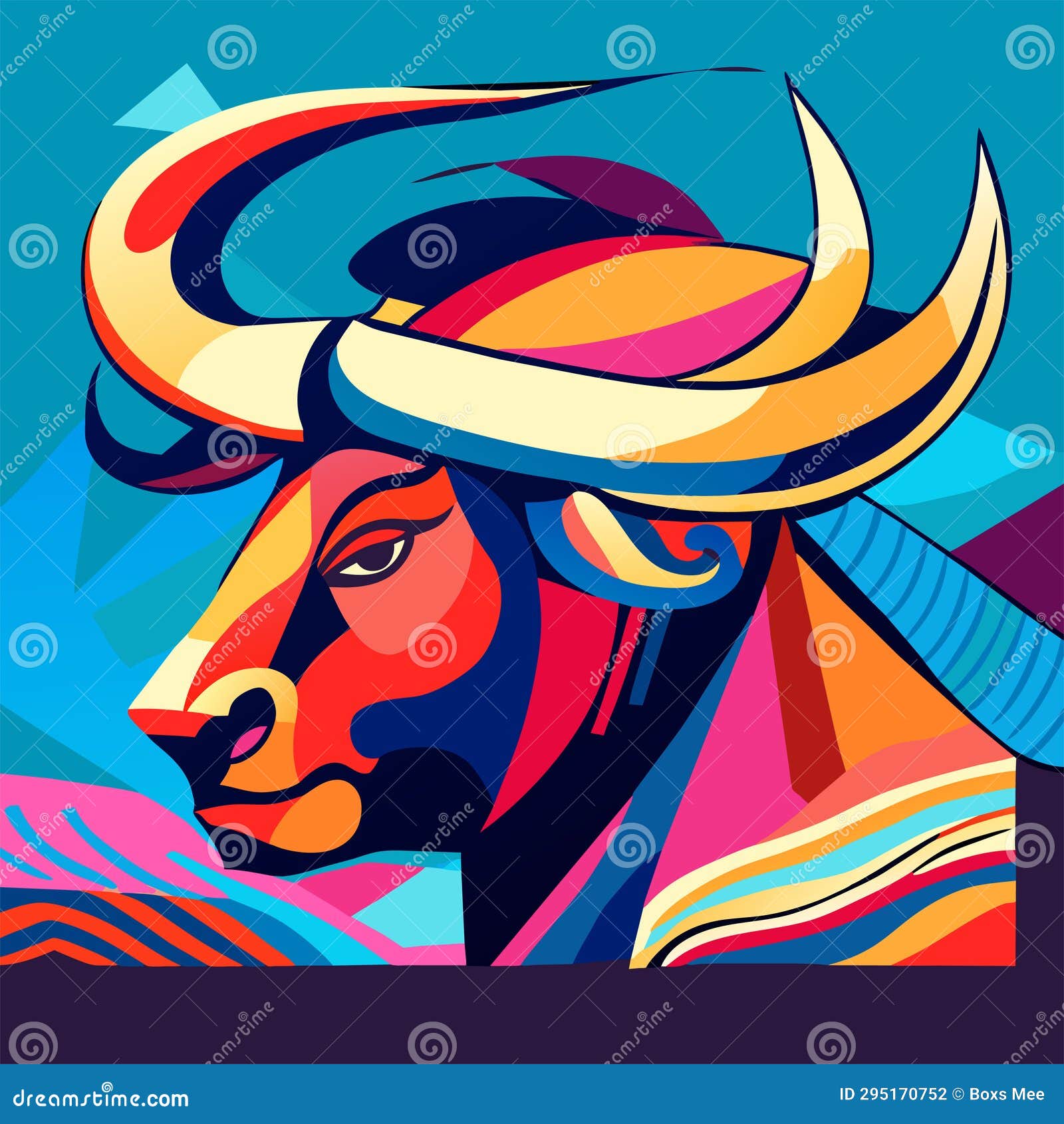 Illustration of a Stylized Bull Head with a Colored Background. AI ...
