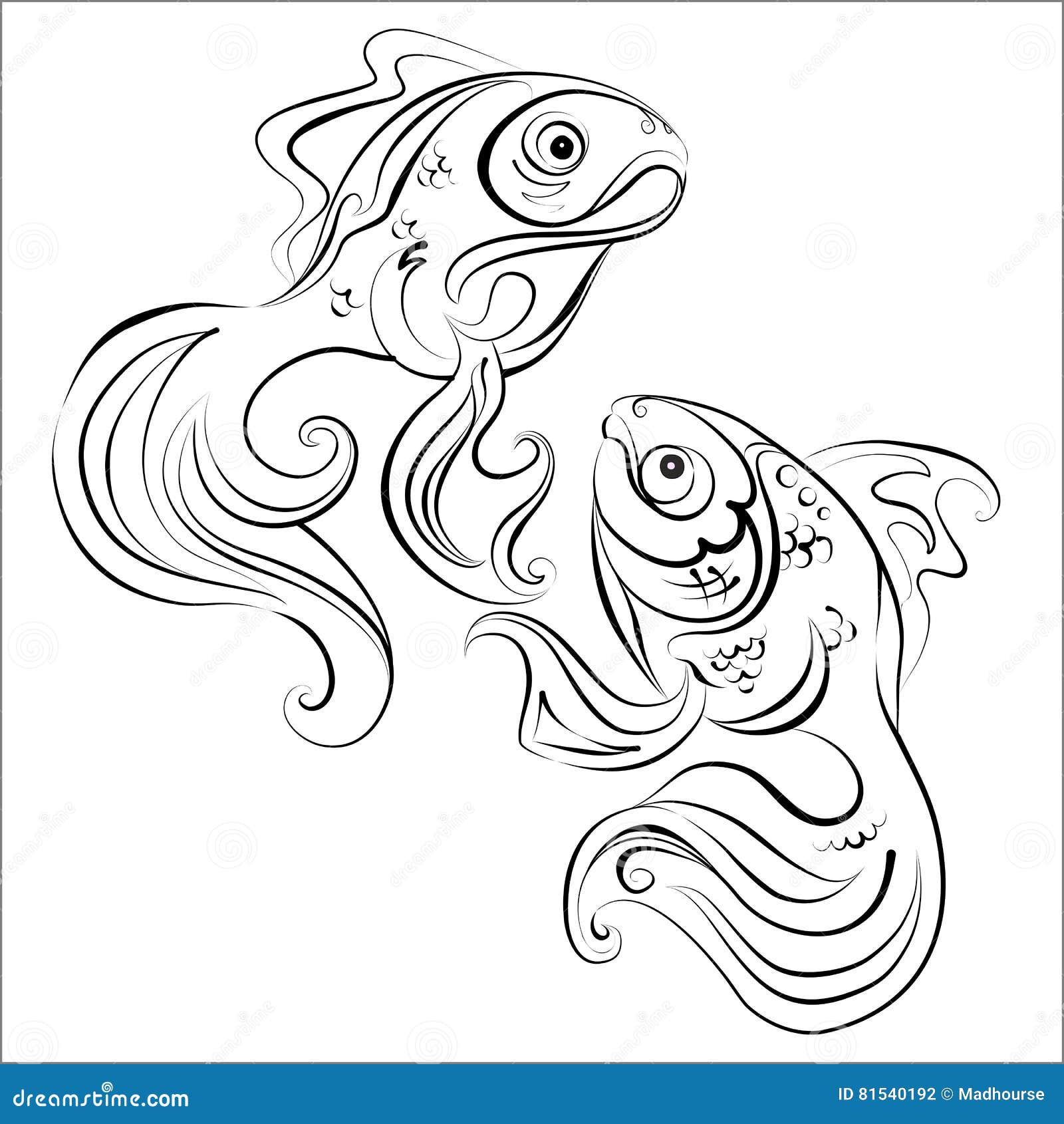 Illustration of Stylized Golden Fish with No Fill Color Stock Vector ...