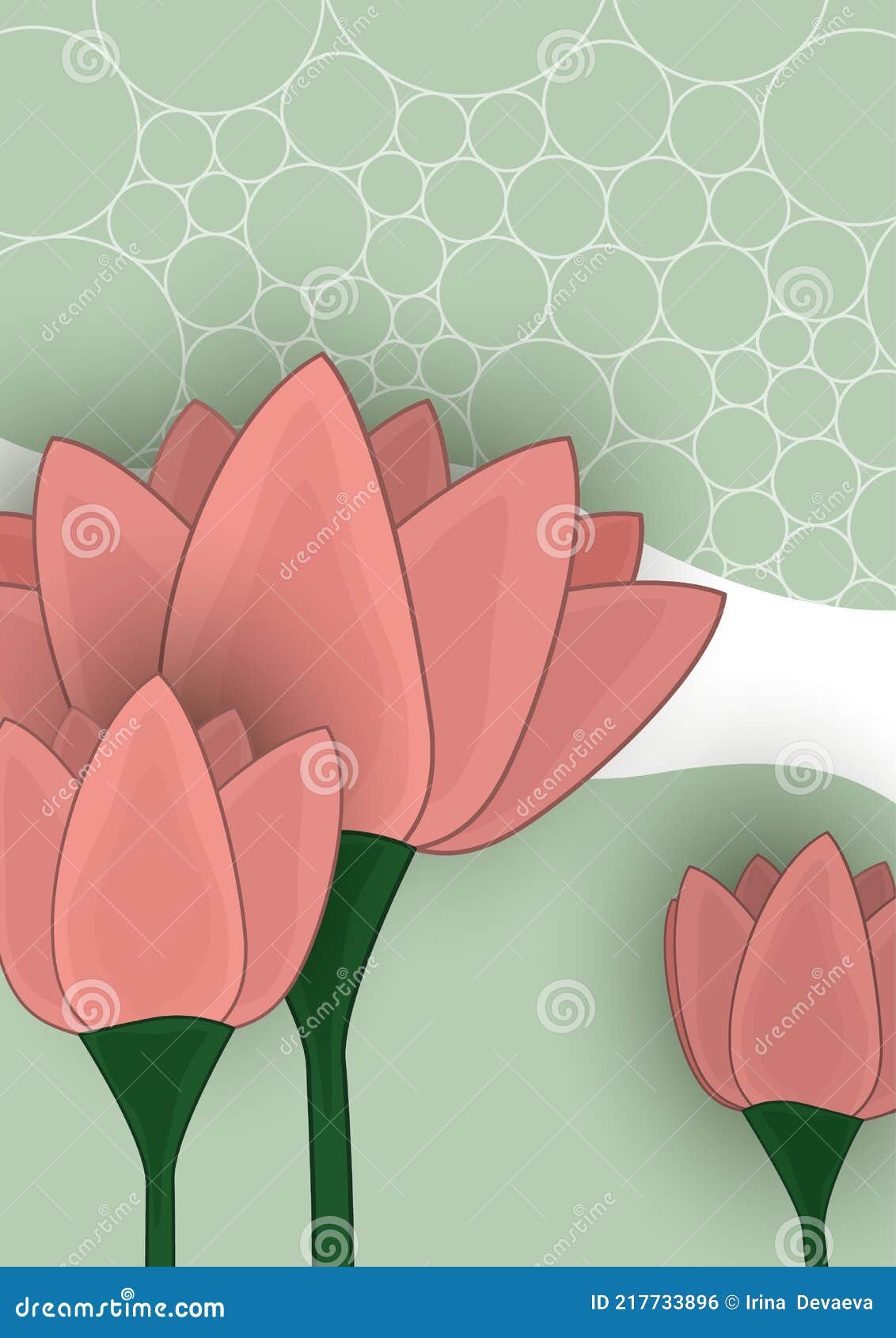 Illustration with Stylized Lily Flowers. Floral Pattern on a Wave ...