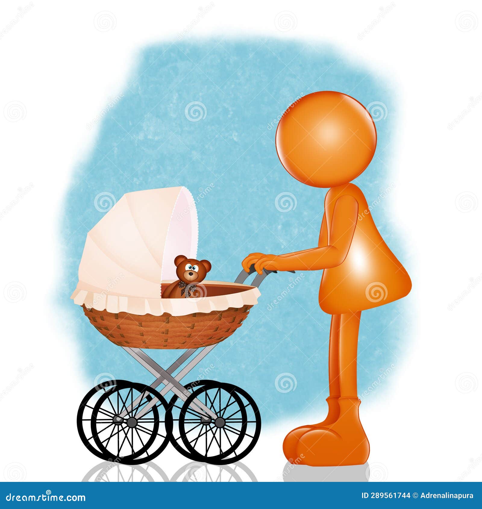 Illustration of Stylized Little Woman with Cradle Stock Illustration ...