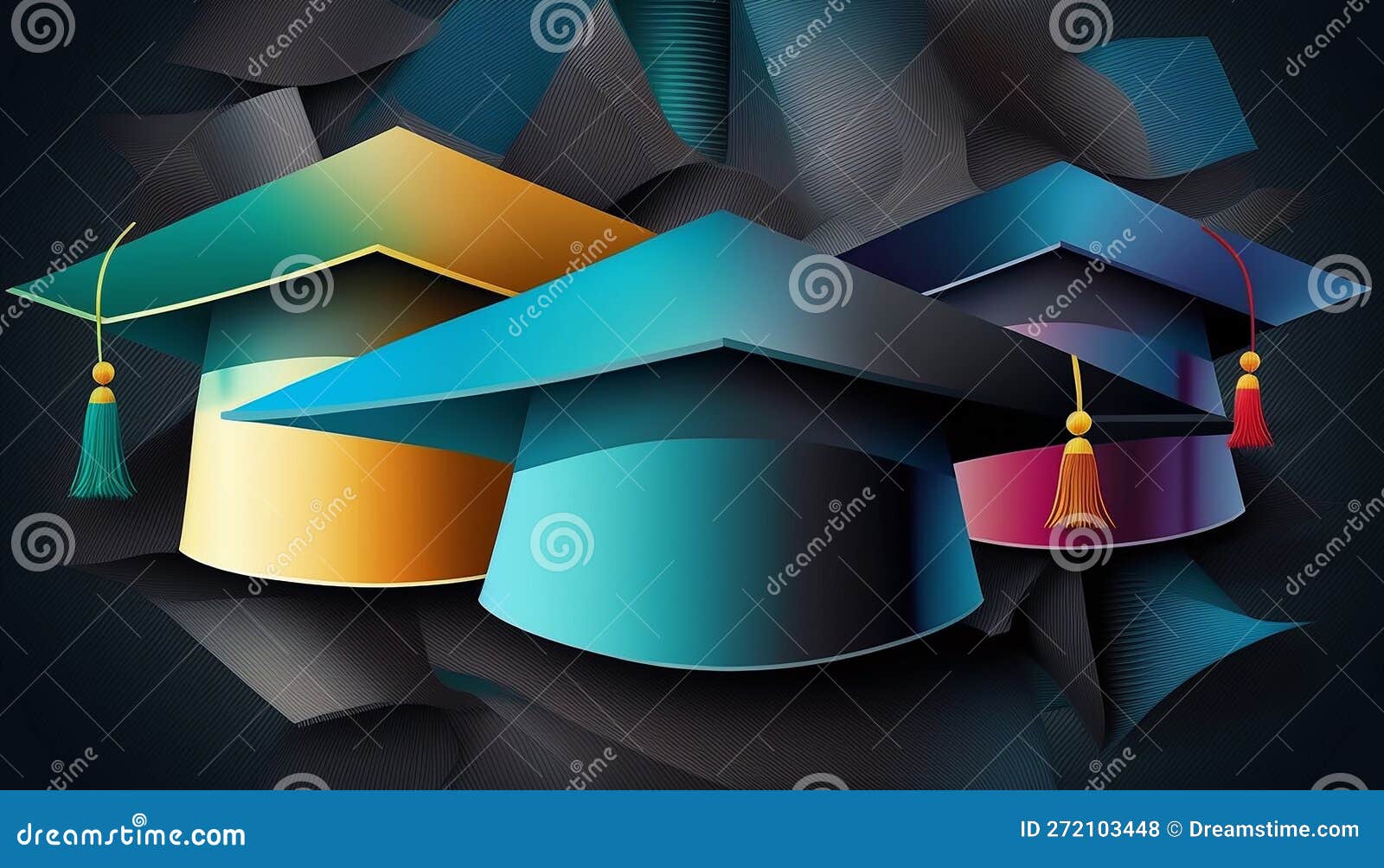 Illustration of Stylized Multi-colored Graduation Caps. Generative AI ...
