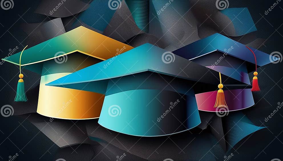Illustration of Stylized Multi-colored Graduation Caps. Generative AI ...