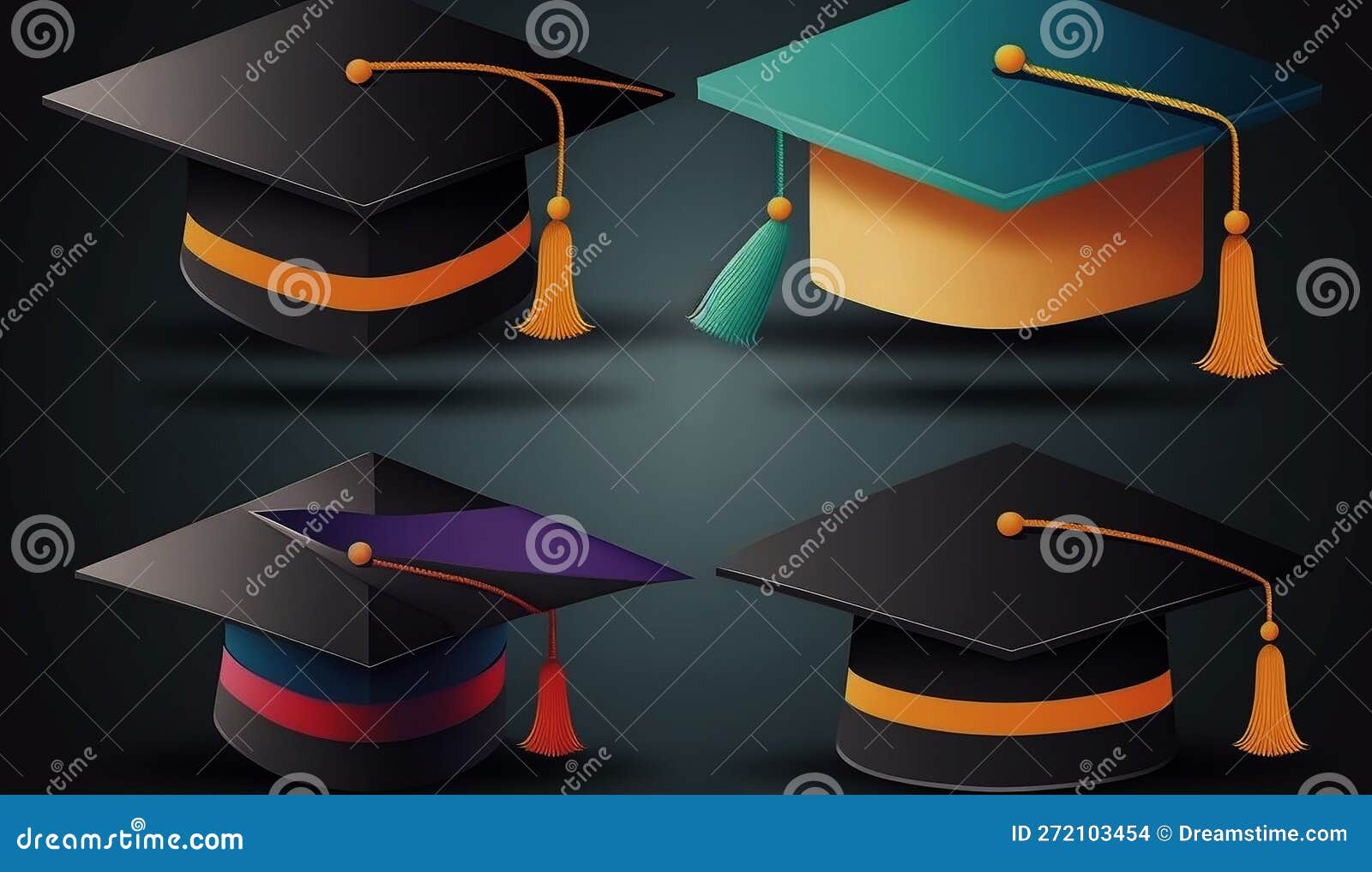 Illustration of Stylized Multi-colored Graduation Caps. Generative AI ...