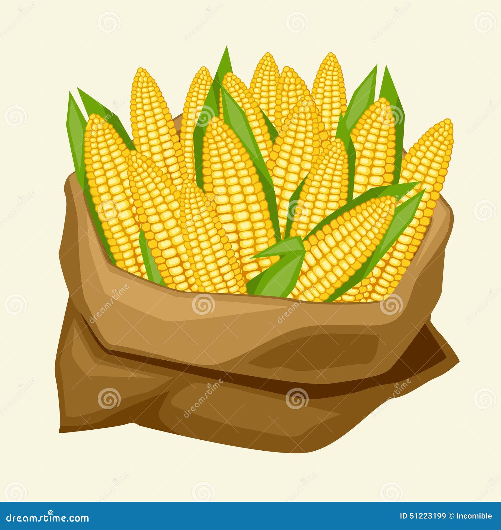 Illustration of Stylized Sack with Fresh Ripe Corn Stock Vector ...