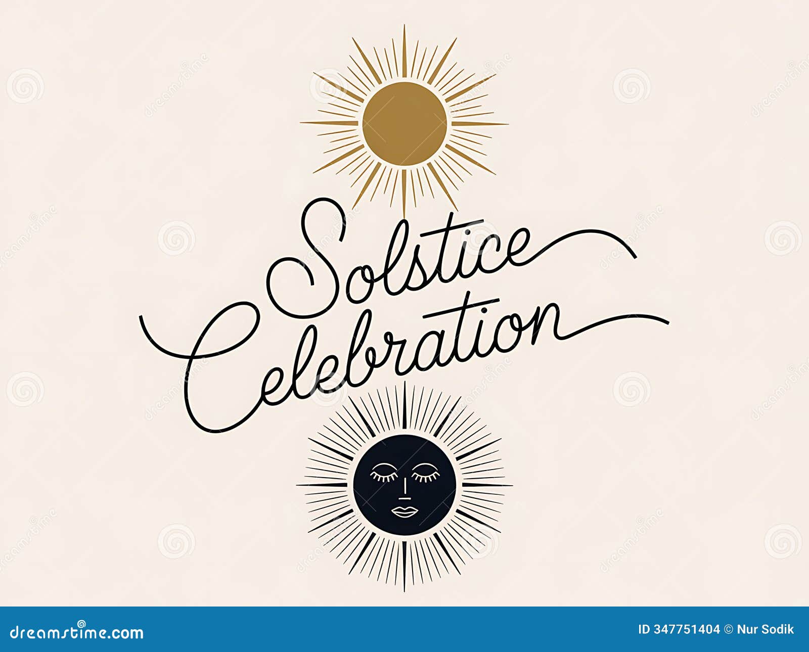 Solstice Celebration with Stylized Sun and Moon Illustrations Stock ...