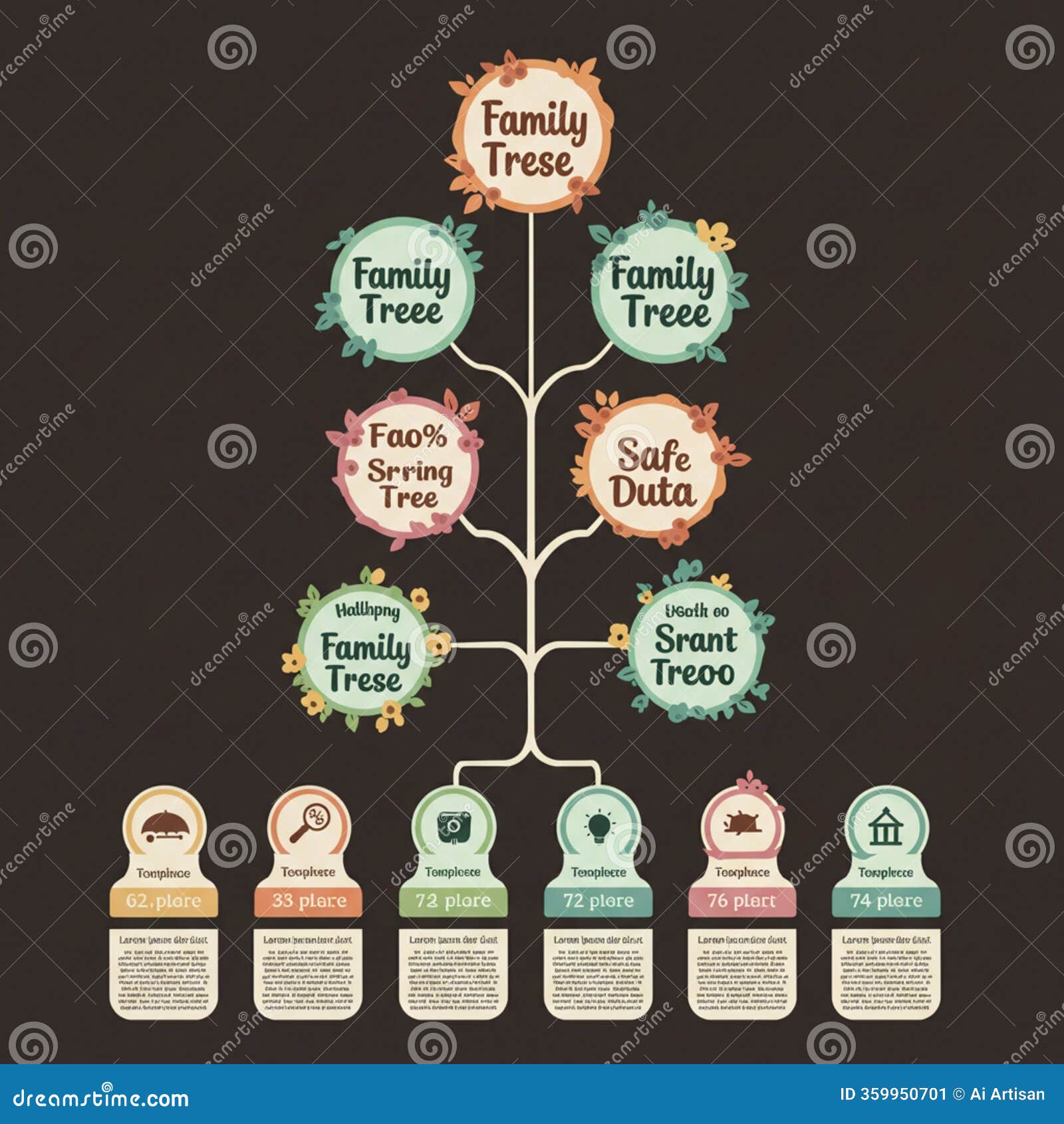 Illustration of a Stylized Tree Diagram with Circular Nodes Connected ...