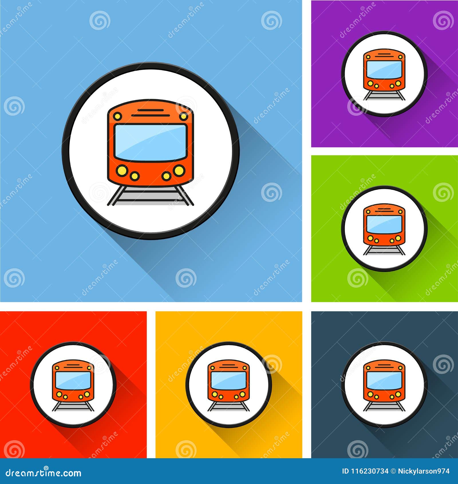Subway Icons with Long Shadow Stock Vector - Illustration of transport ...