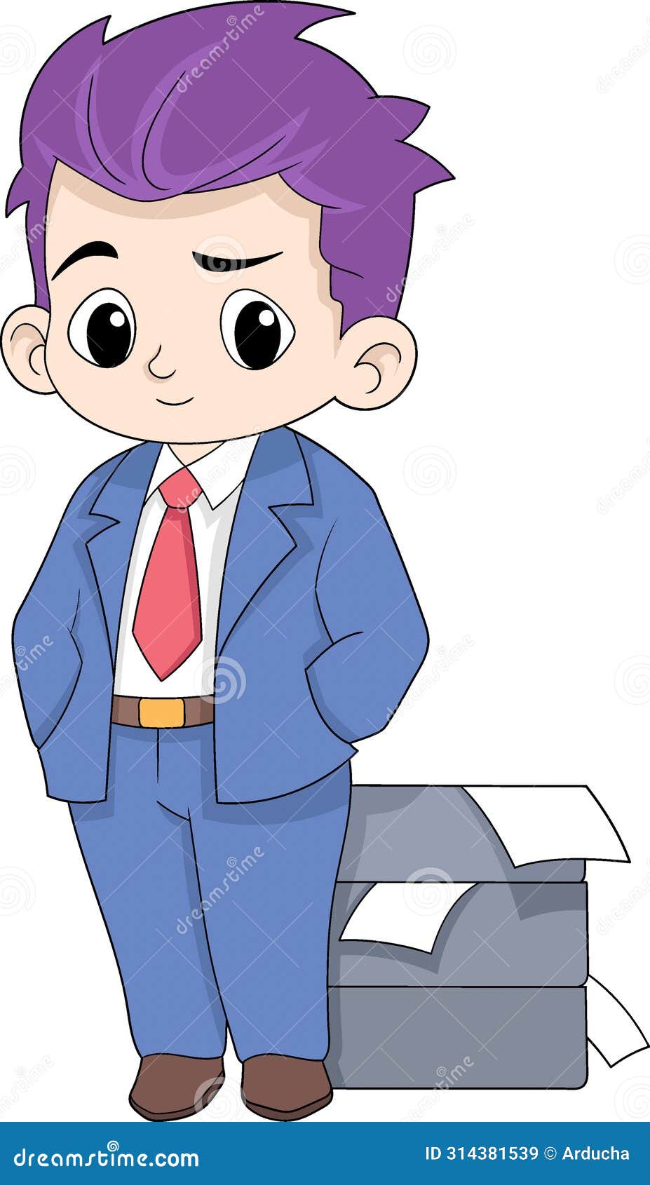 Illustration of a Successful Businessman with Piling Up Work Stock ...