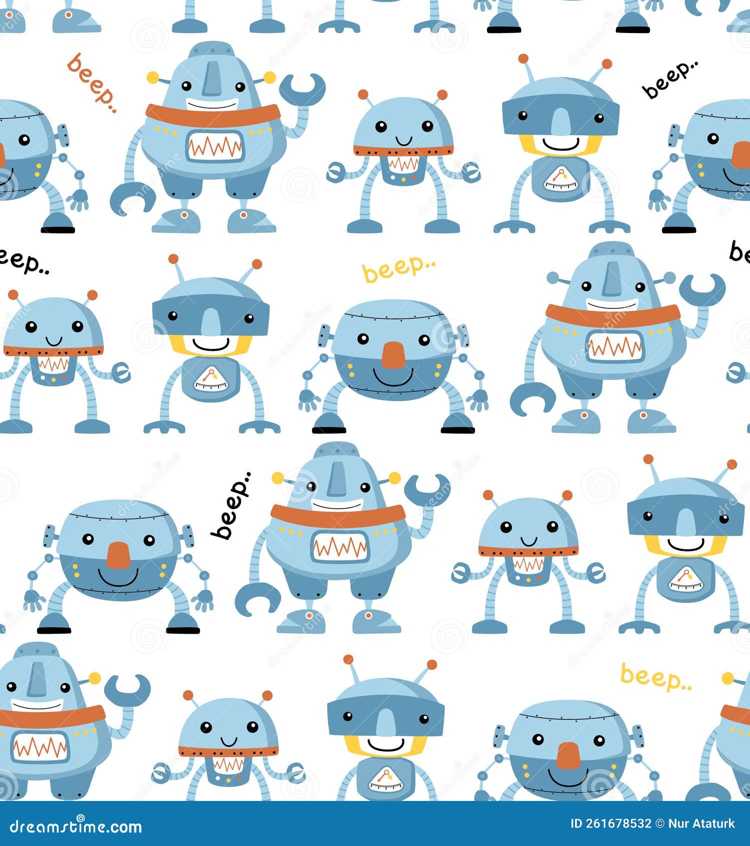 Seamless Pattern with Funny Robot Cartoon Stock Vector - Illustration ...