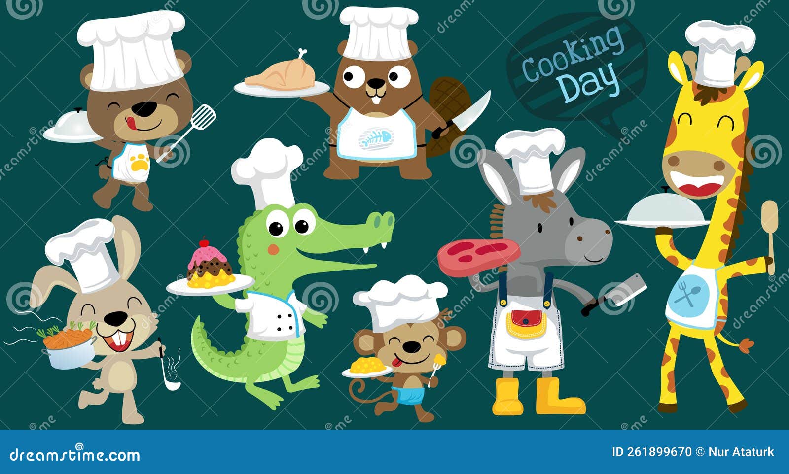 Vector Cartoon Set of Funny Animals Cooking, Chef Master Competition ...