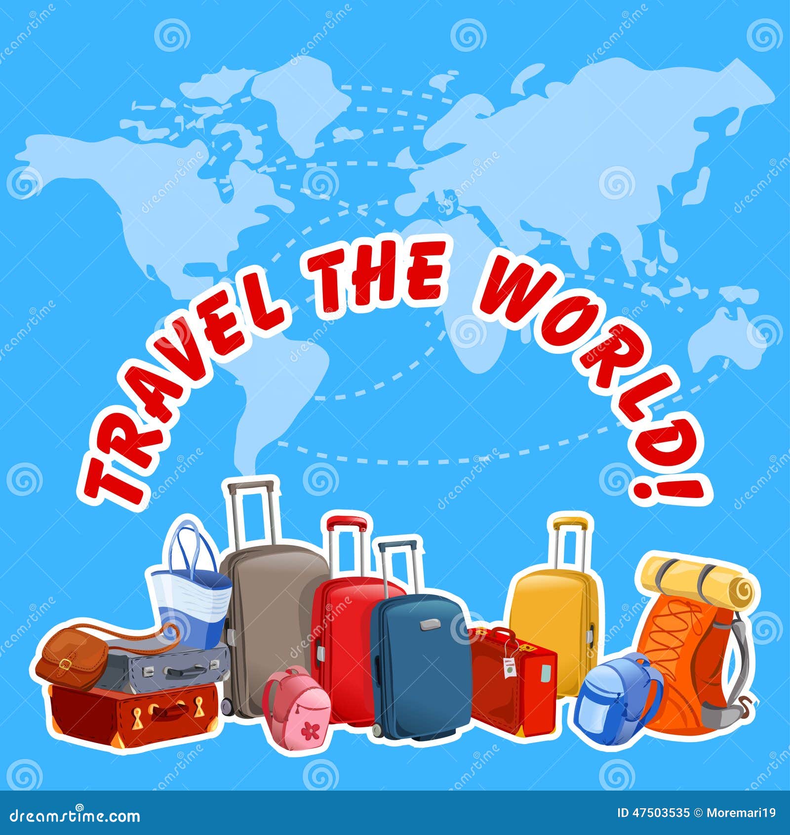 Illustration with Suitcases and Map of the World Stock Vector ...