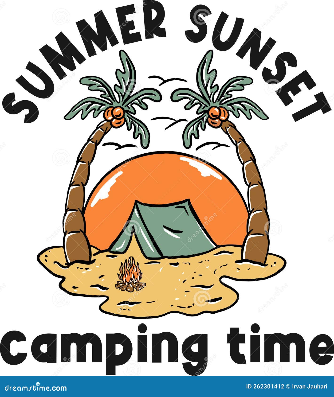 Summer Sunset Camping Time Logo Illustration Stock Illustration ...
