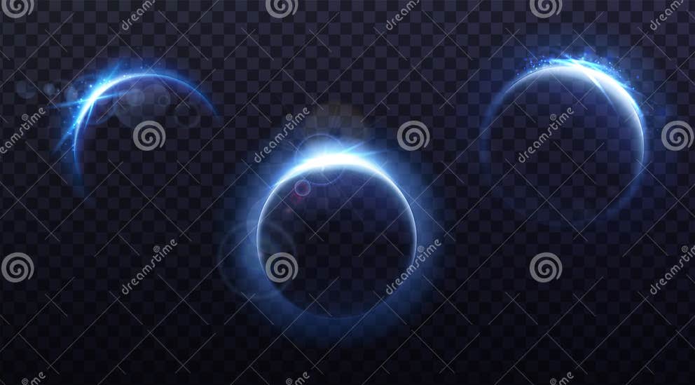 Vector Illustration. Sun Edge Eclipse with Blue Rays and Sun Beams on ...