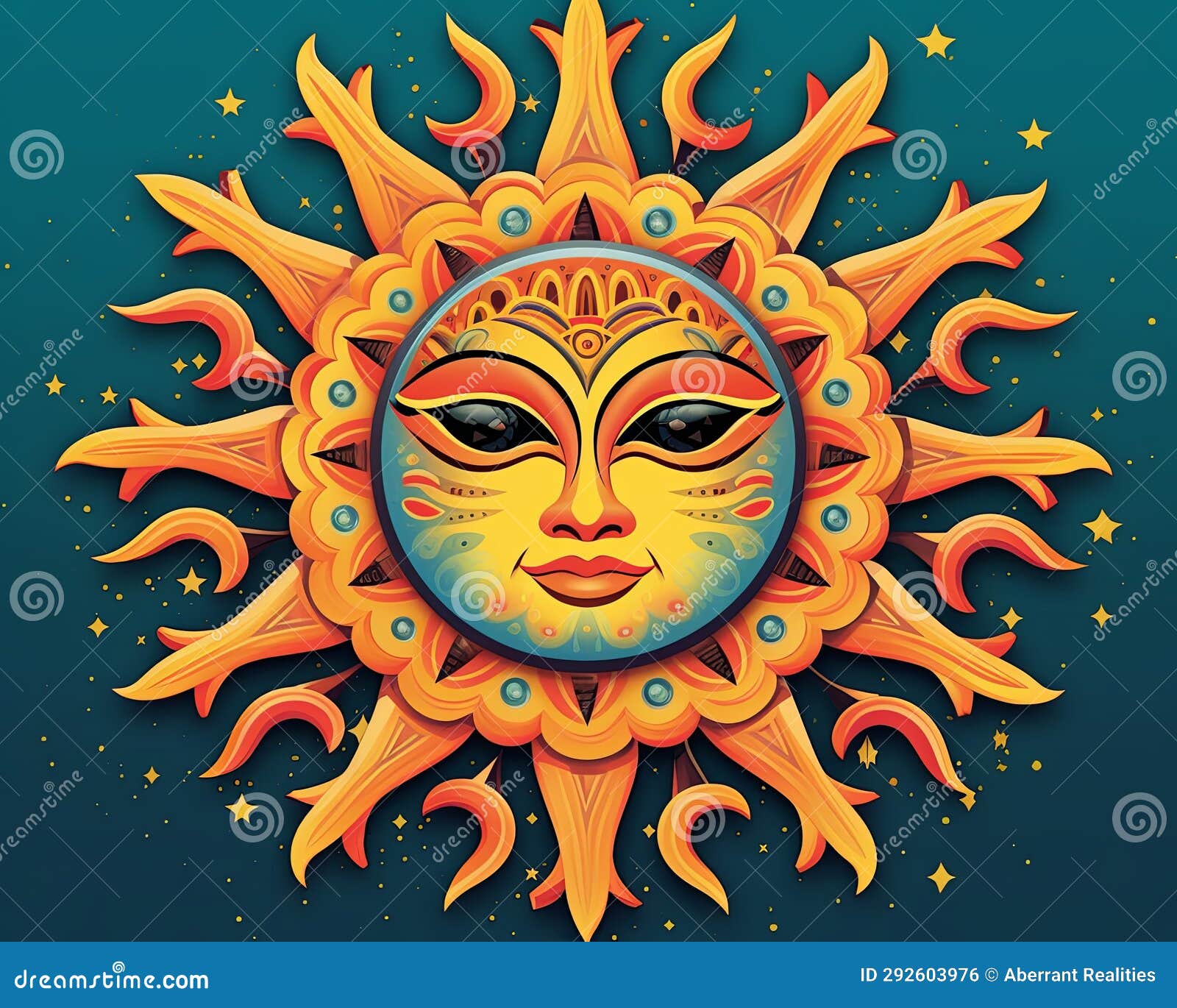 An Illustration of a Sun with a Face on it Stock Illustration ...