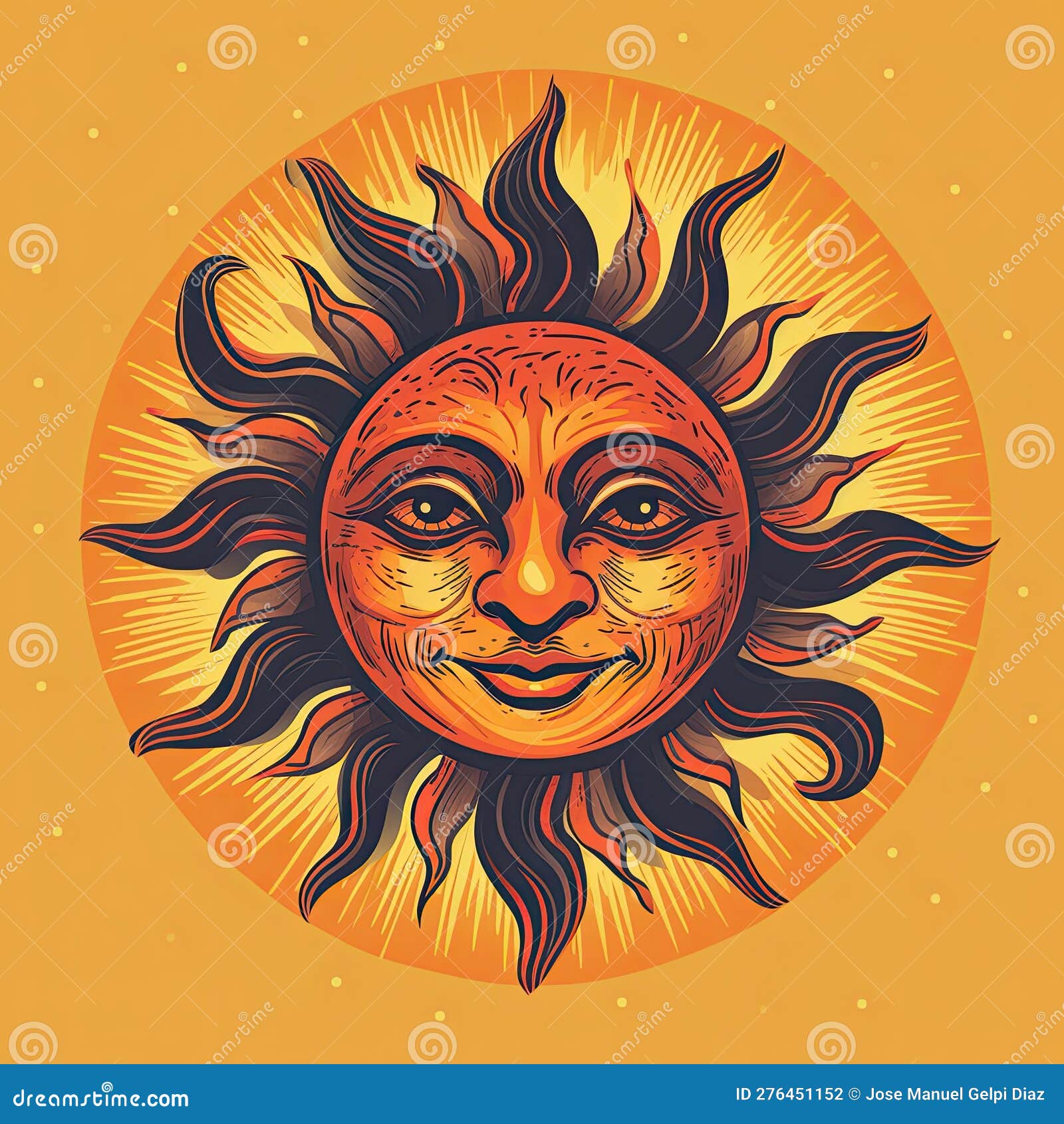 Illustration of a Sun with Face on a Colored Background. Generative AI ...