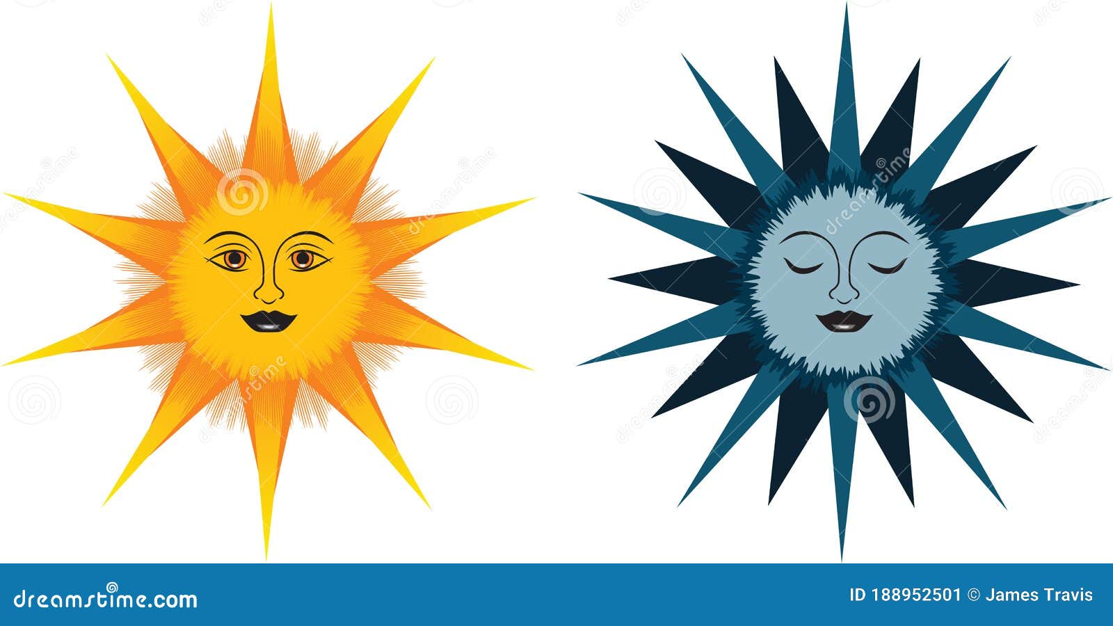 Illustration of Sun and Moon Couple with Faces Stock Illustration ...