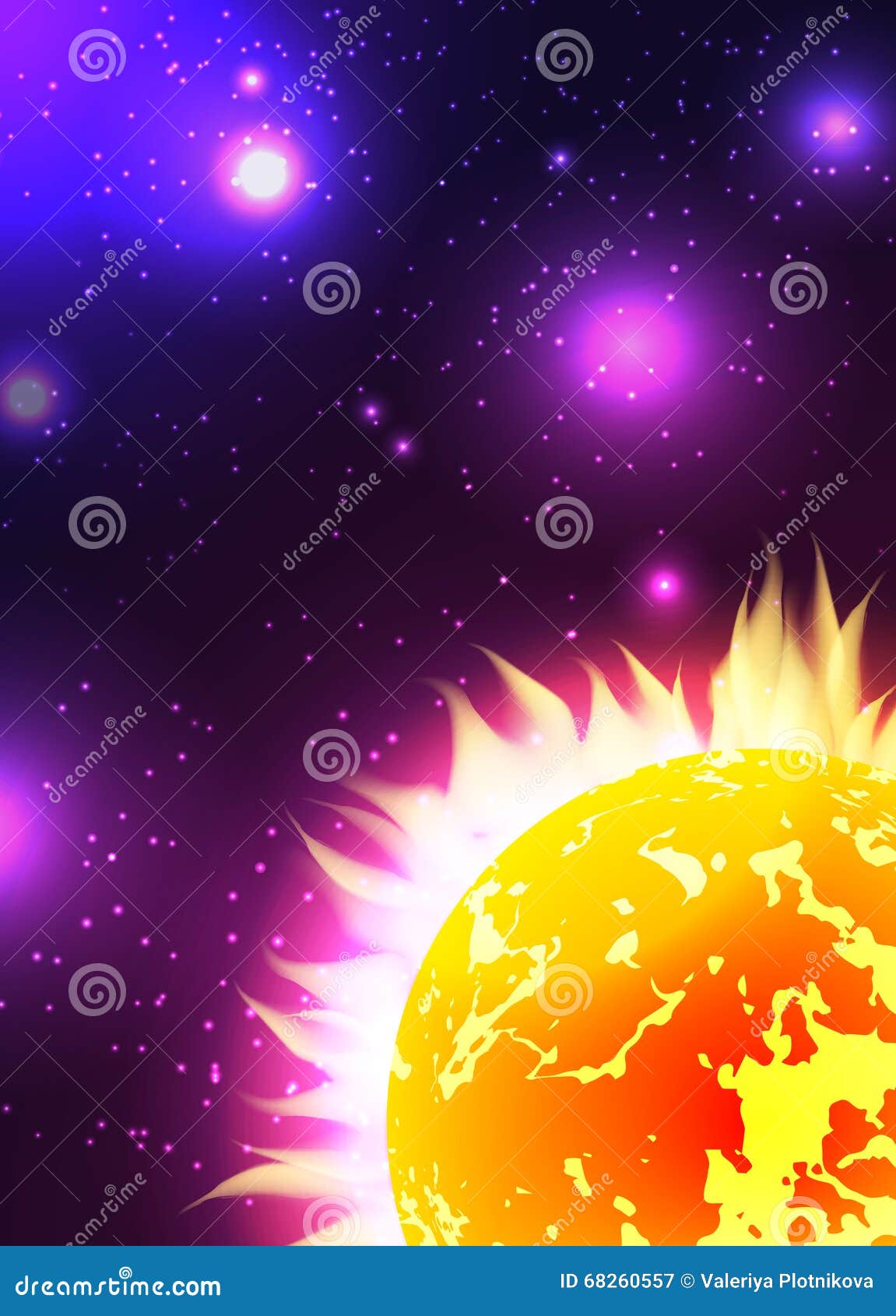 Illustration of the Sun with Rays in Space with Stars Stock ...