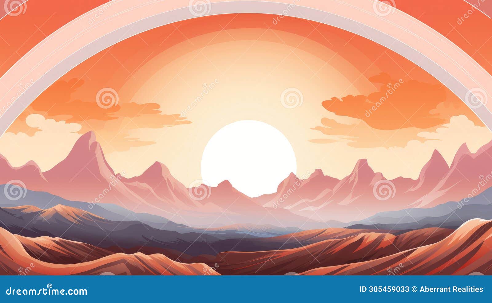 An Illustration of the Sun Rising Over a Mountain Range Stock ...
