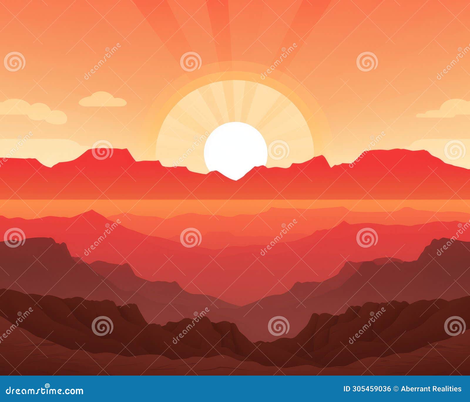 An Illustration of the Sun Rising Over a Mountain Range Stock ...