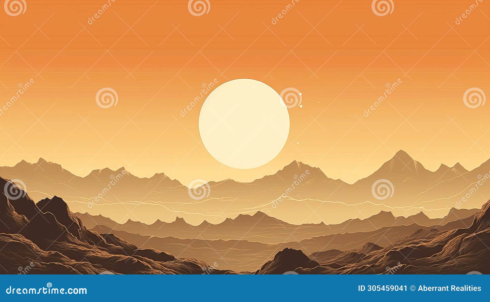 An Illustration of the Sun Rising Over a Mountain Range Stock ...