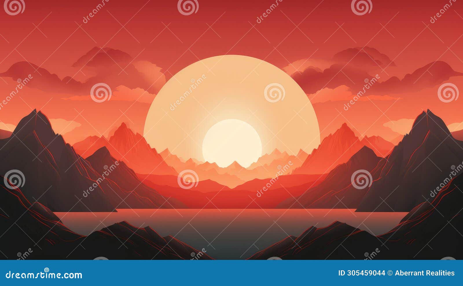 An Illustration of the Sun Rising Over a Mountain Range Stock ...