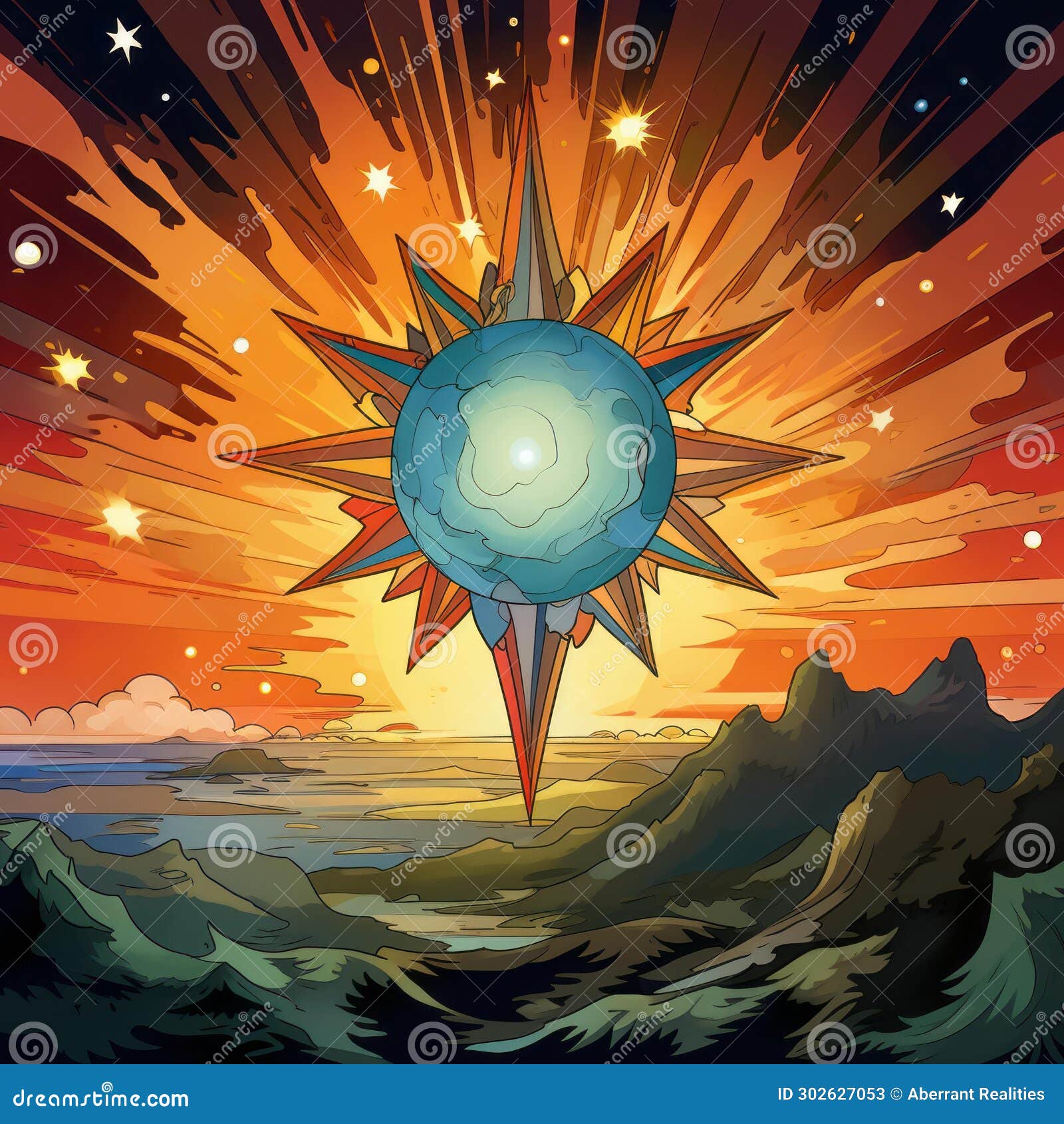 An Illustration of the Sun Rising Over the Mountains Stock Illustration ...