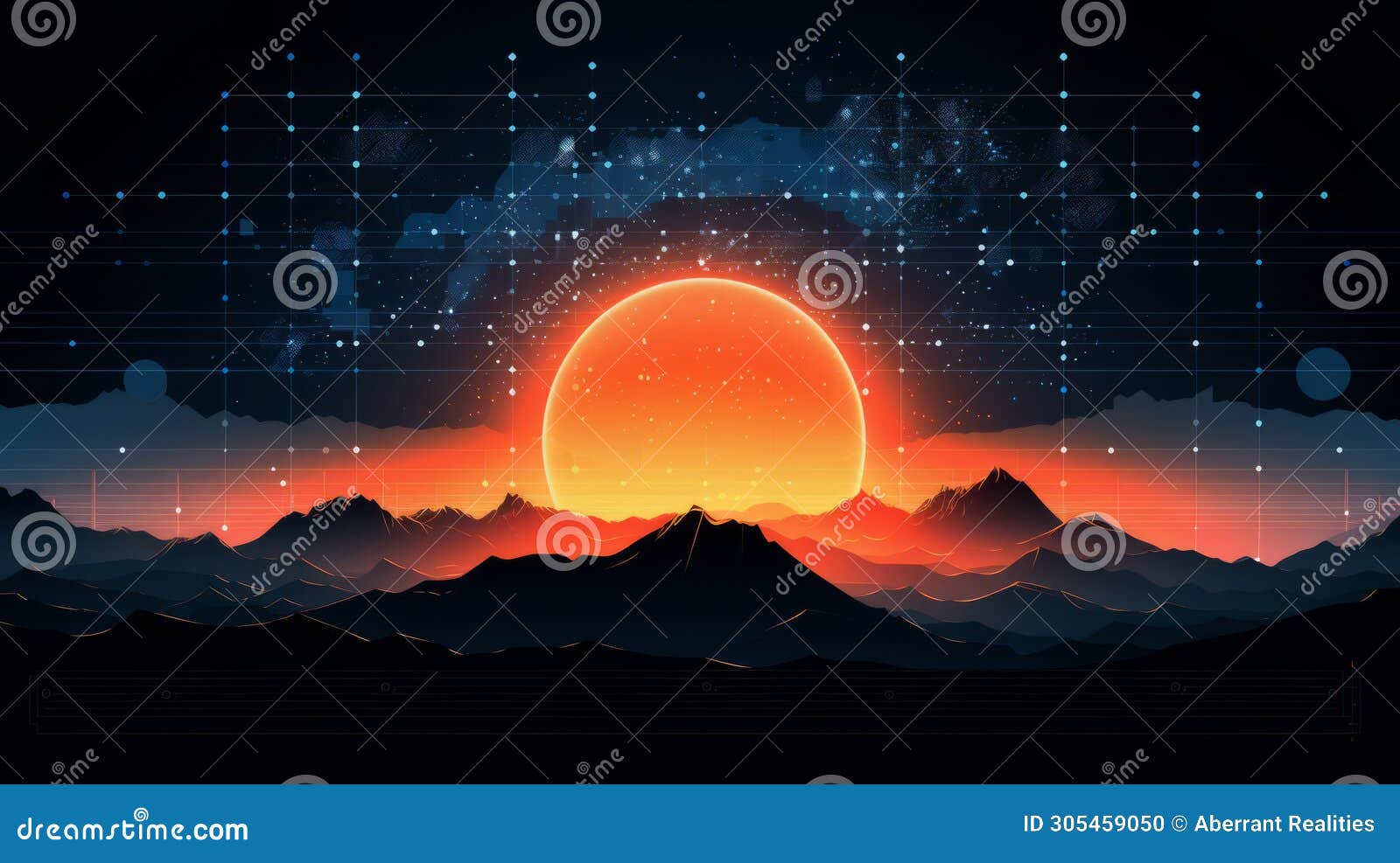 An Illustration of the Sun Rising Over Mountains Stock Illustration ...