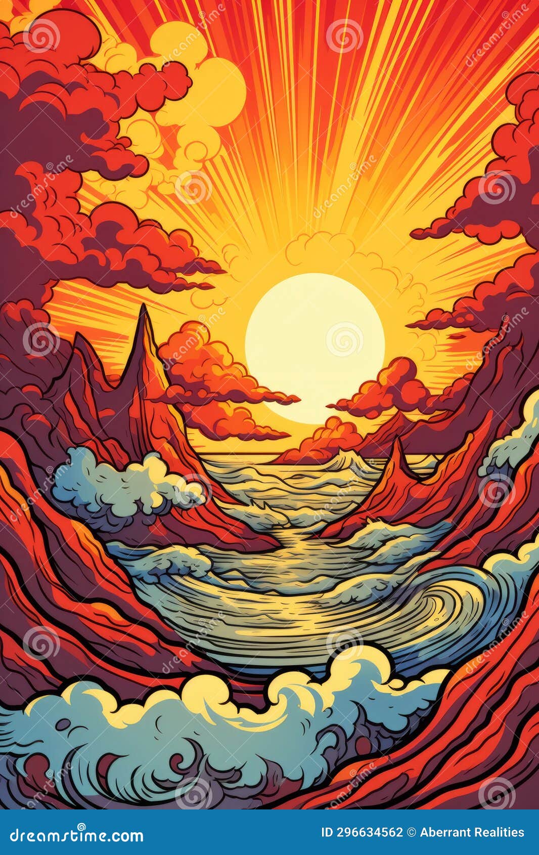 An Illustration of the Sun Rising Over the Ocean Stock Illustration ...