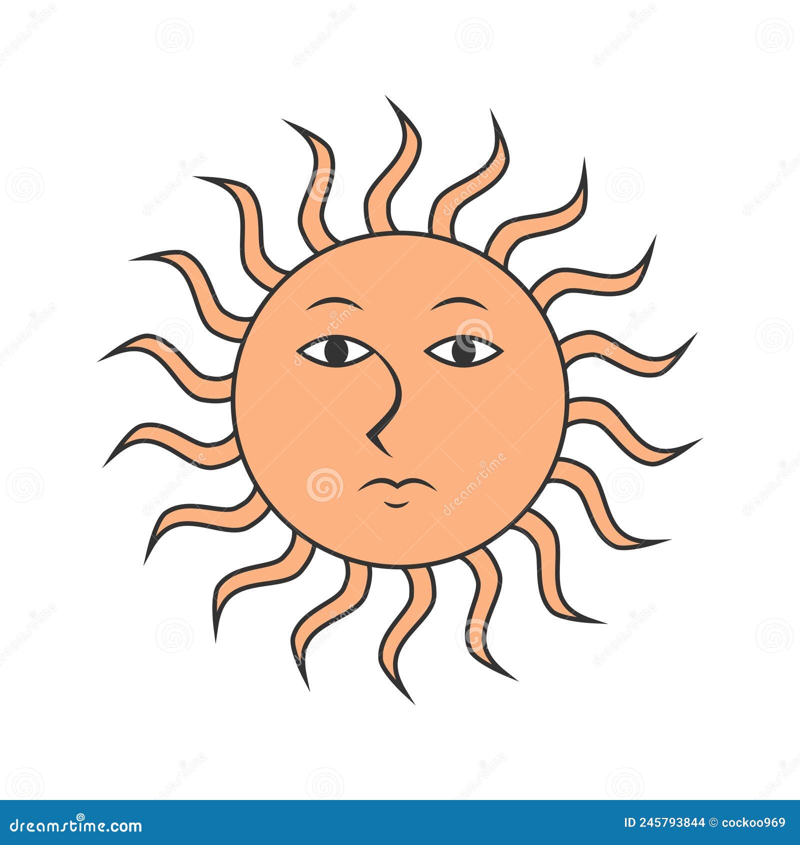 The Sun with a Simple and Occult Face Stock Illustration - Illustration ...